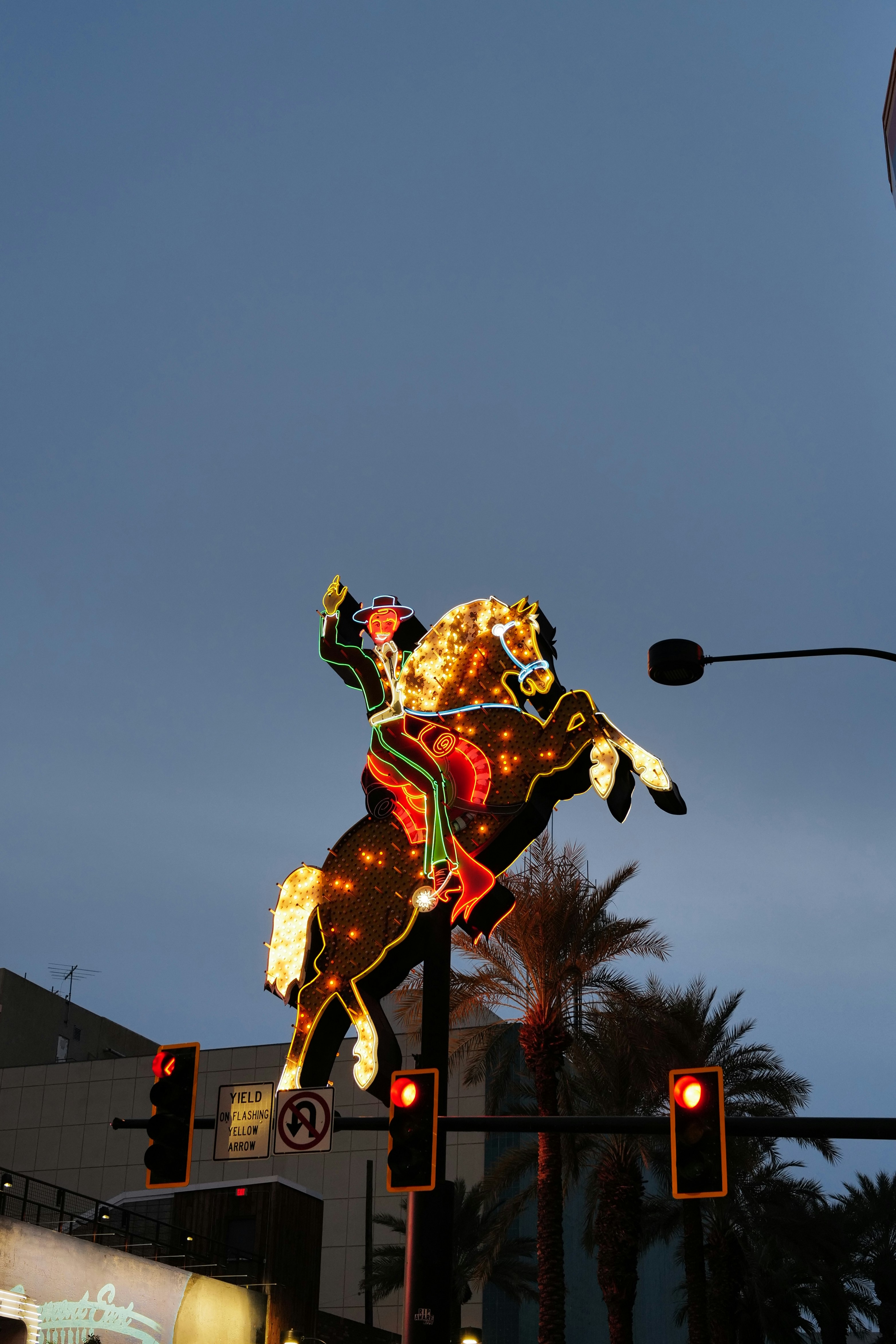 Neon Cowboy on a Nighttime Neon Horse