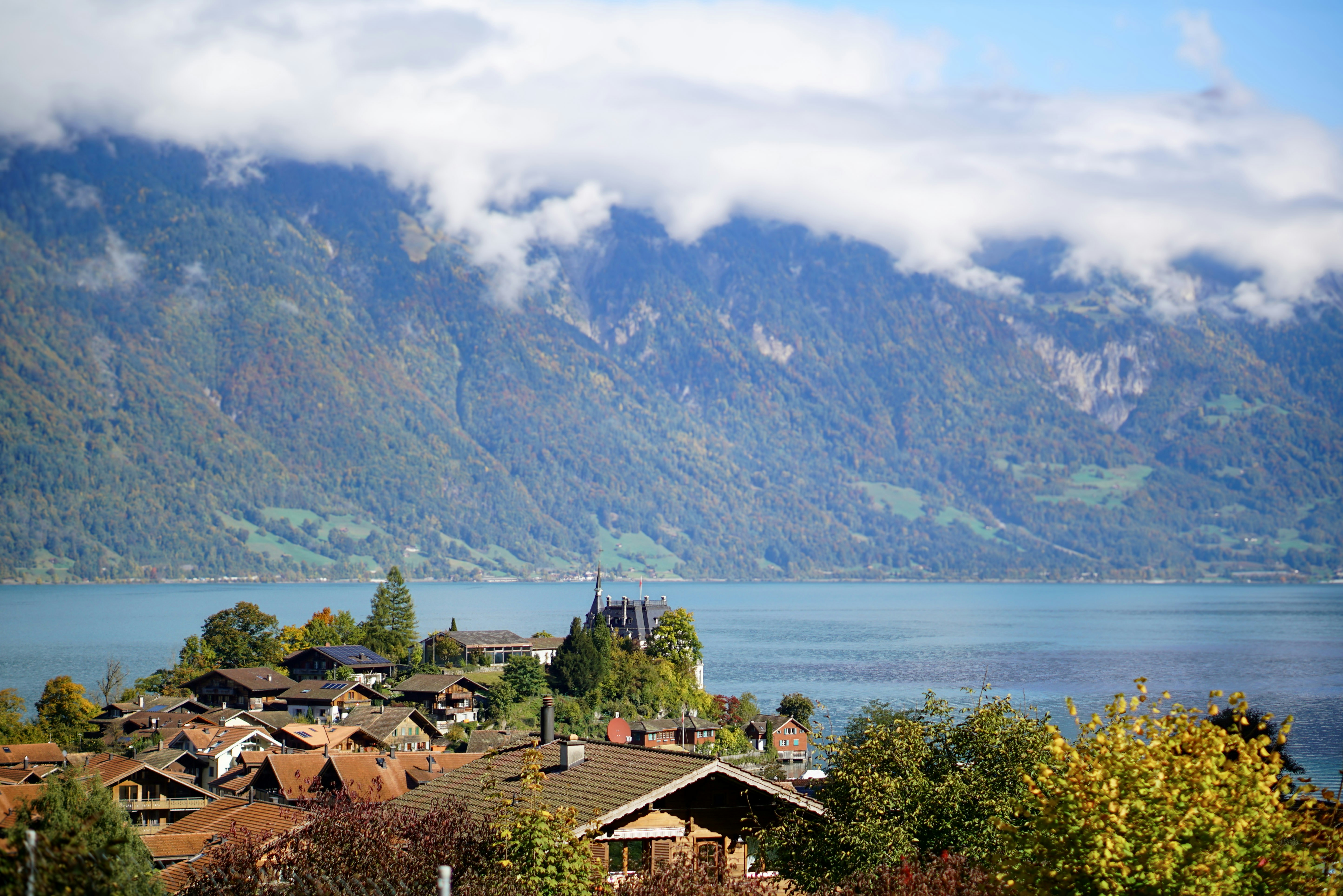 Lakeside Village Fringed by Alpine Peaks