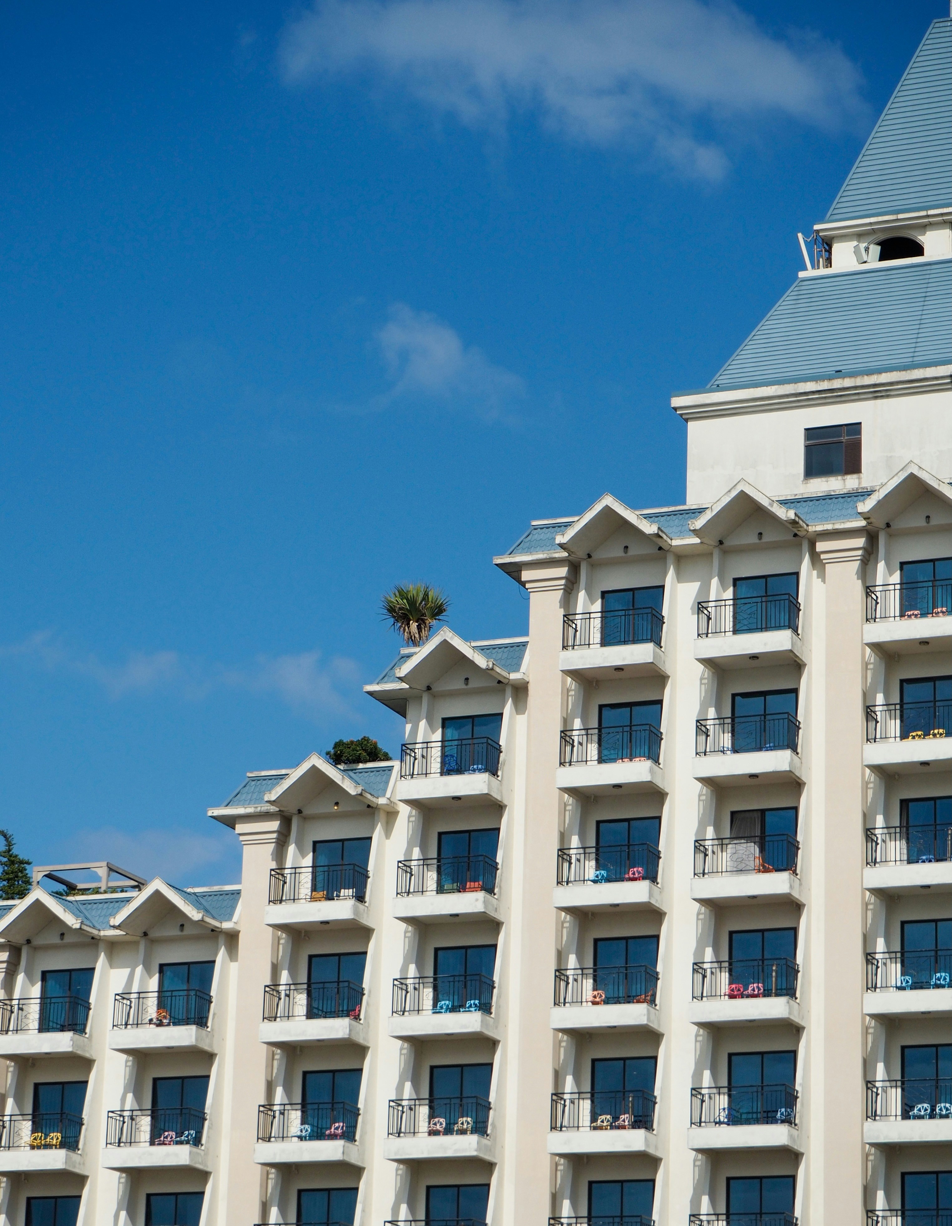 Hotel Facades under a Clear Coastal Sky
