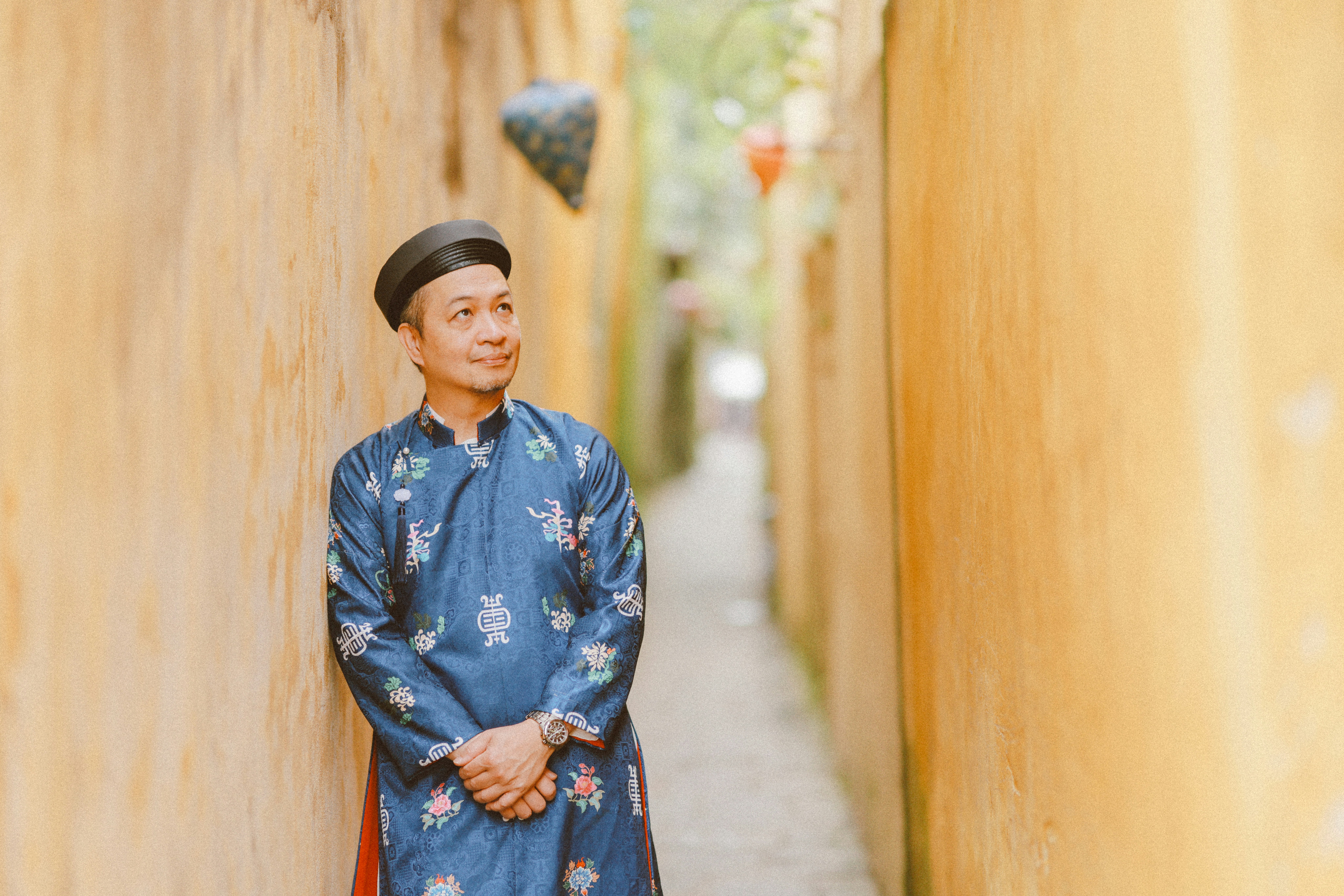 Gentleman in a Cerulean Thread: A Quiet Corridor Portrait