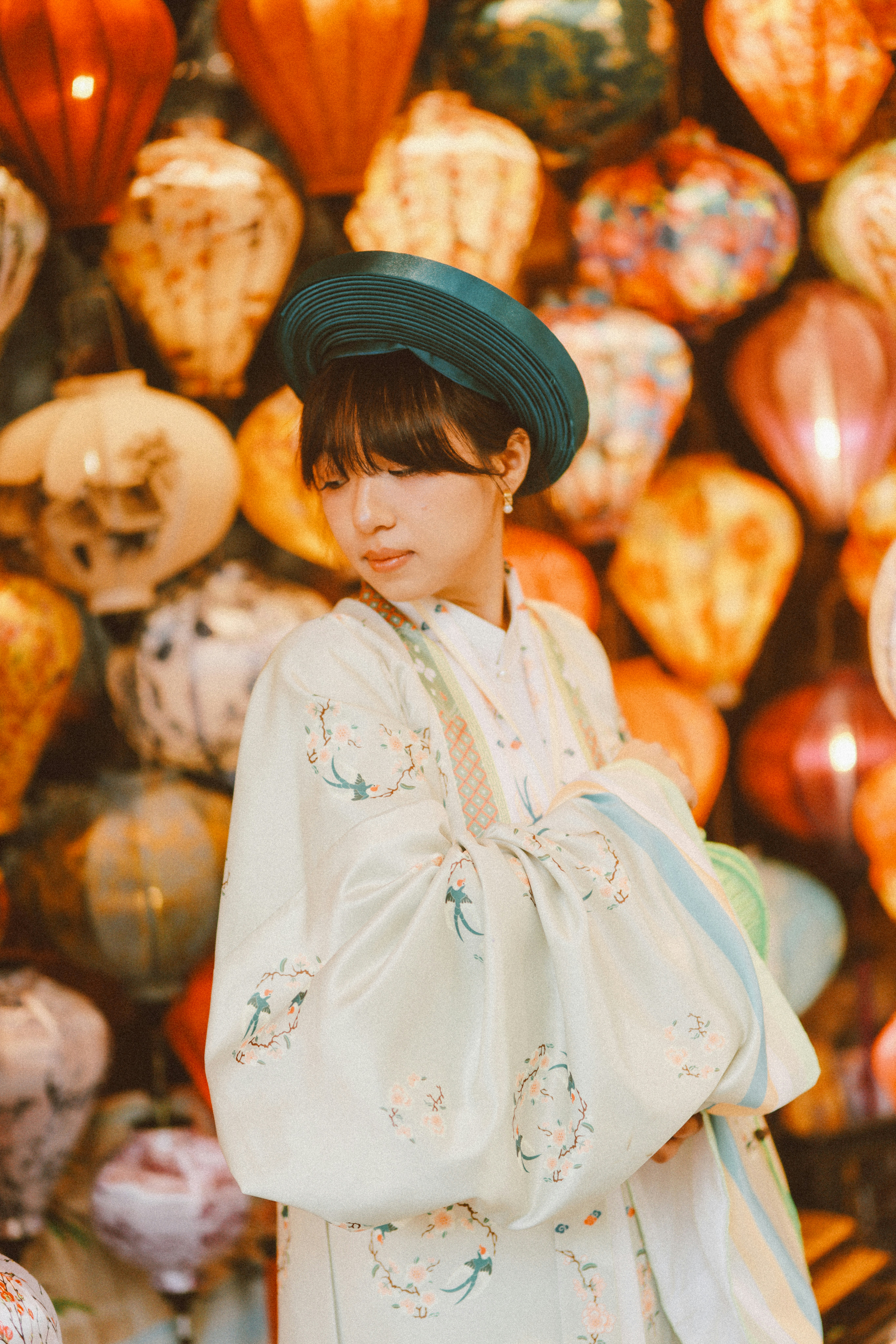 Portrait in a Lanterned Alley: A Quiet Yet Colorful Moment