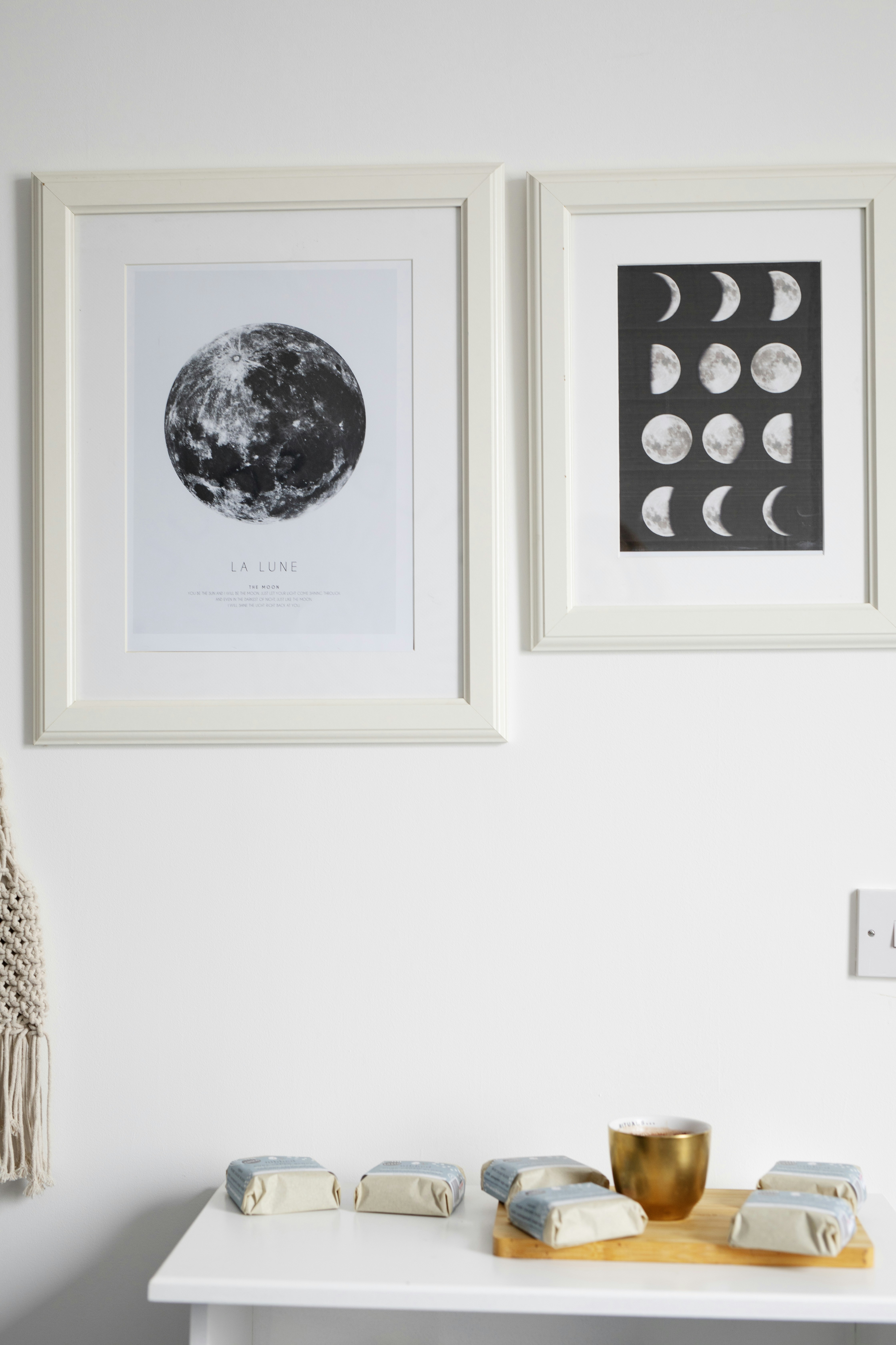 Moonlit Stillness: Lunar Art Prints on a Minimal Wall