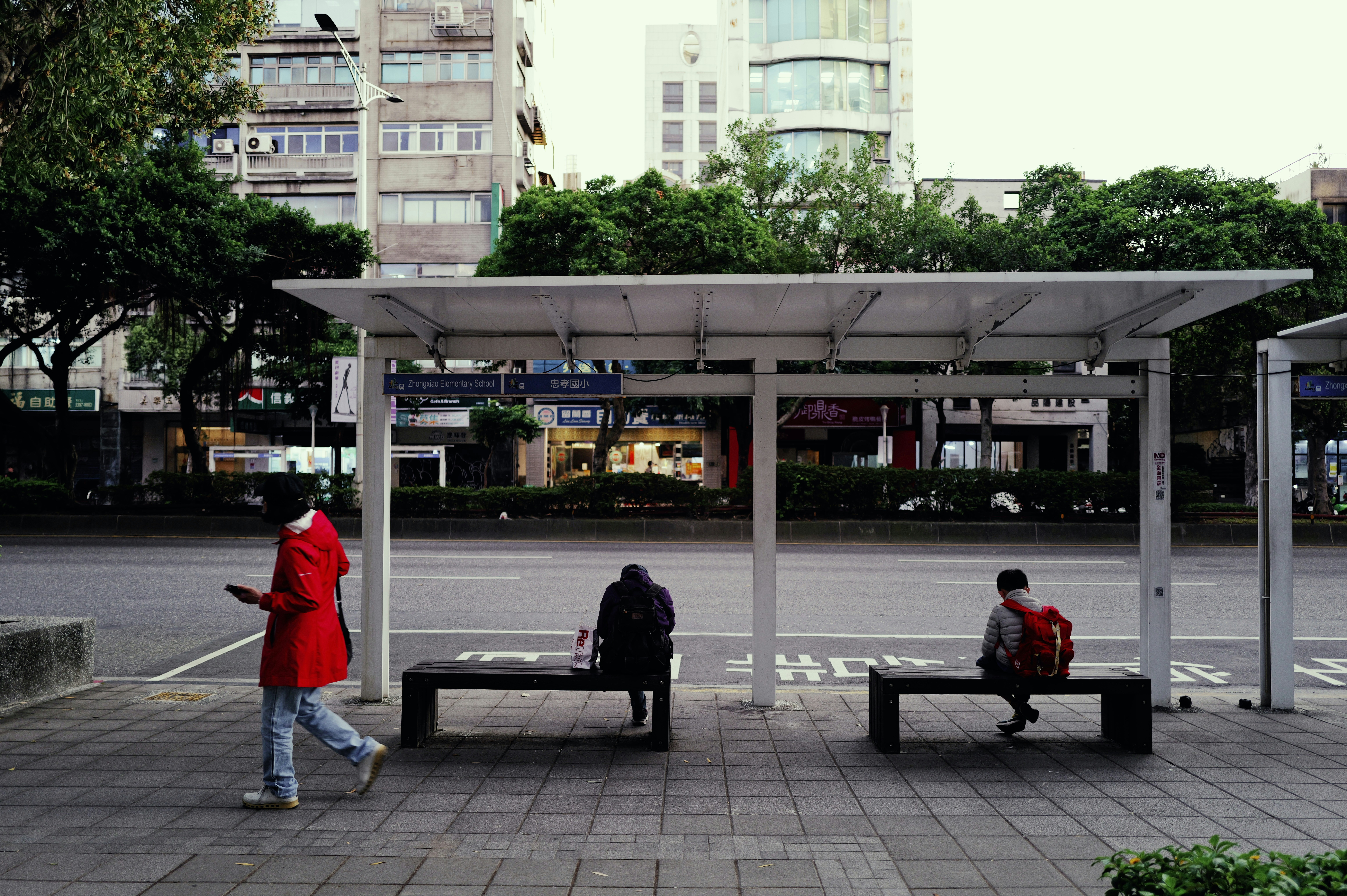 A Quiet Moment at the City Bus Stop