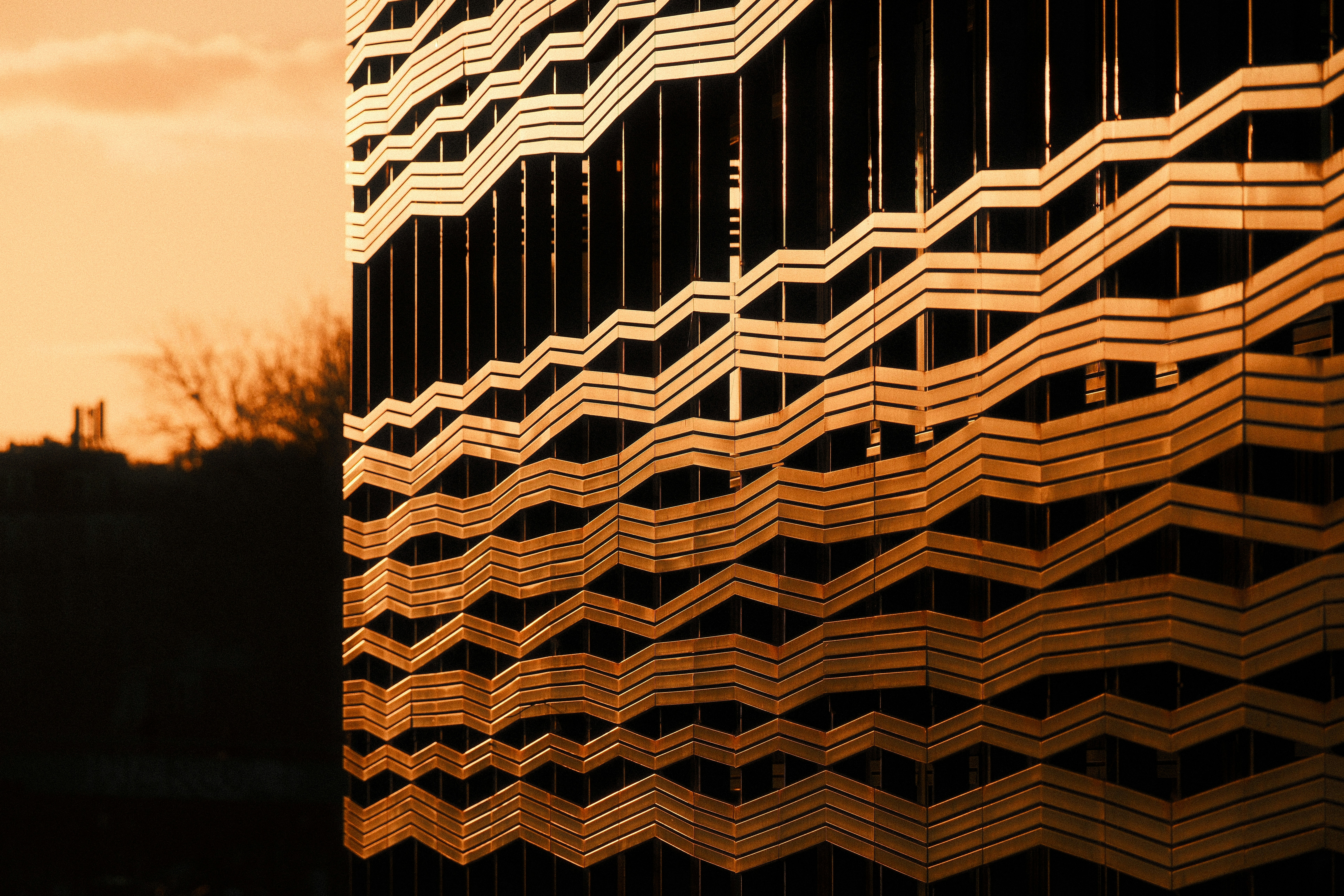 Sunset Echoes on a Geometric Facade
