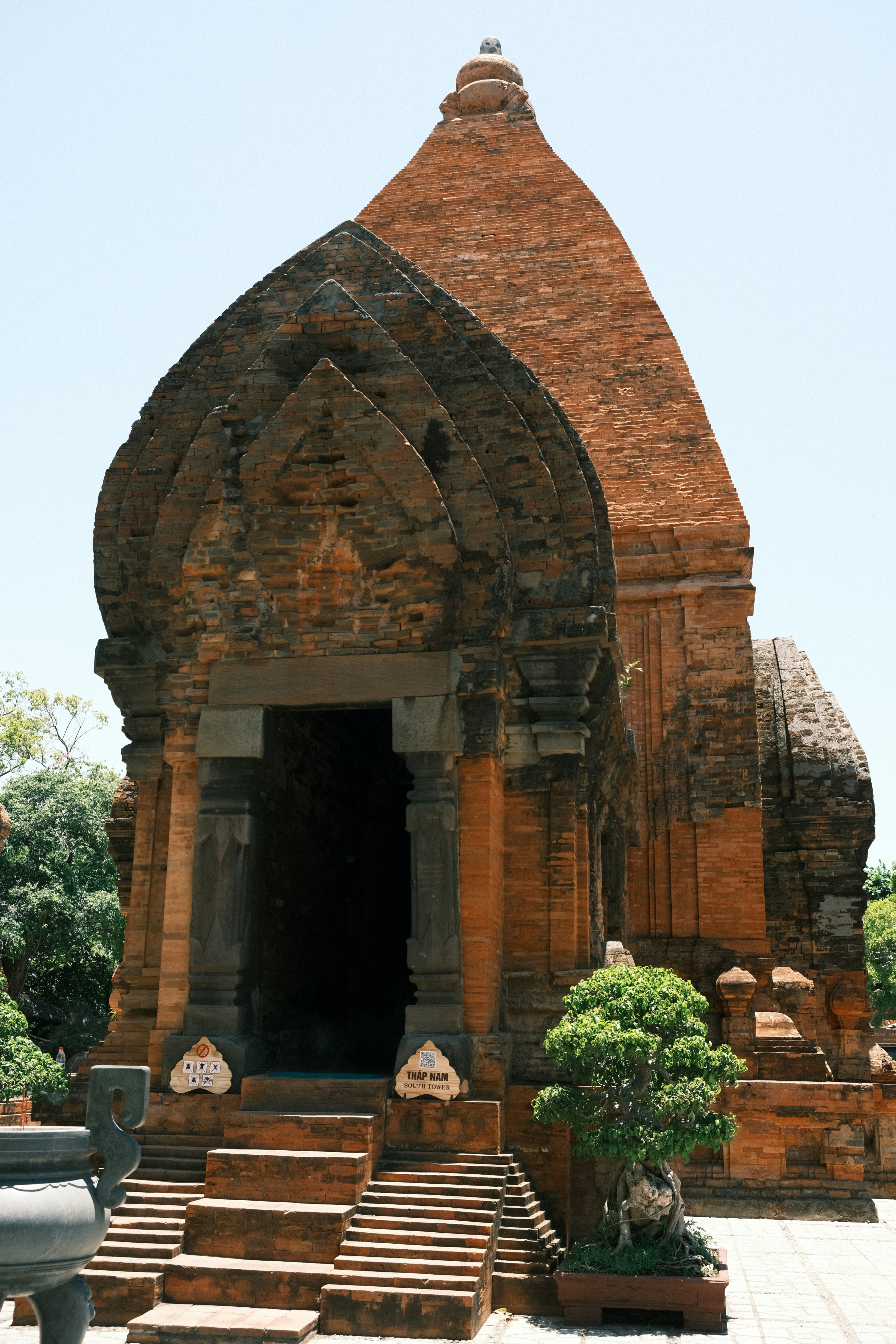 Ancient Brick Temple Reaching toward a Clear Sky