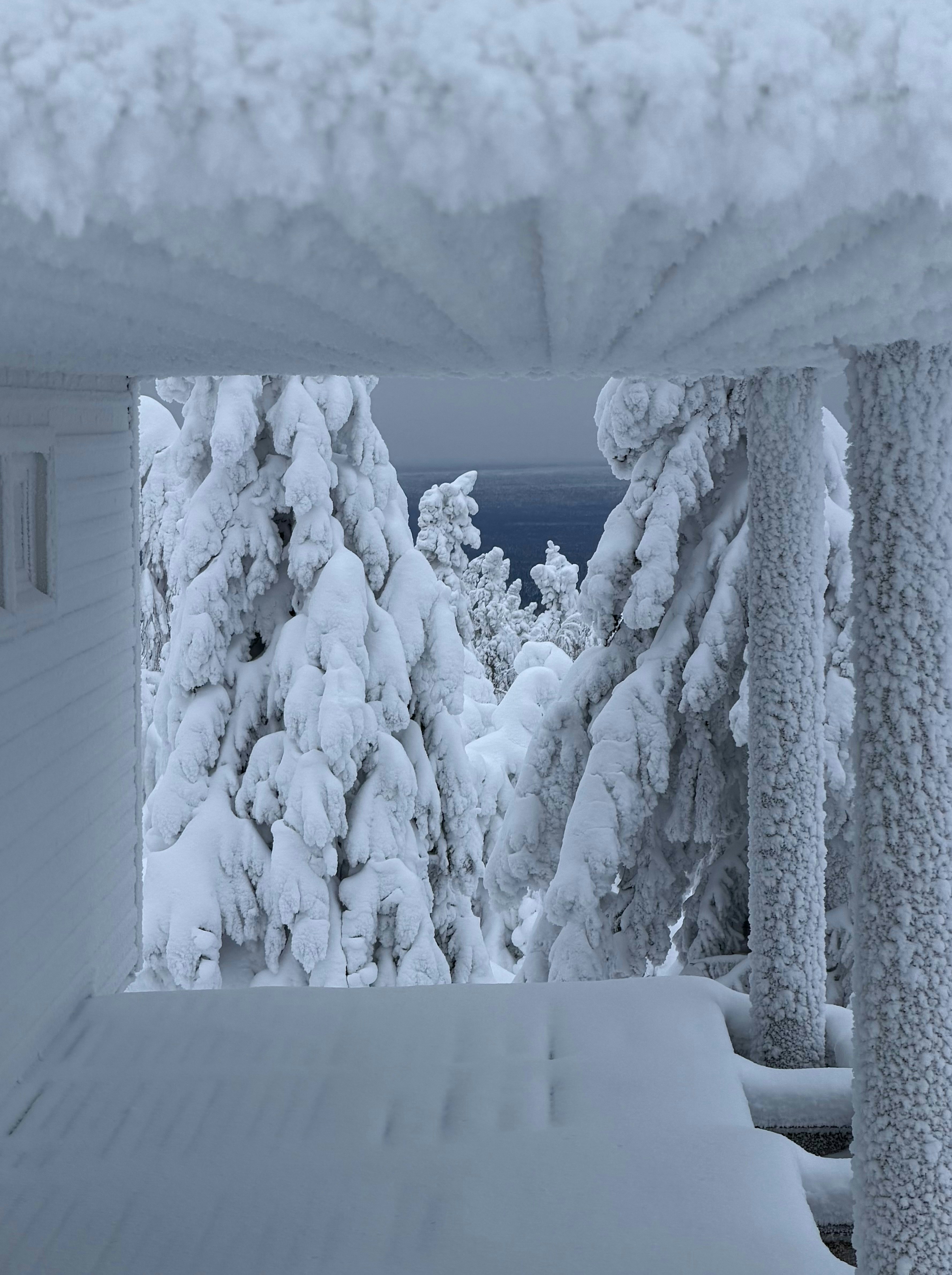 Snowbound View Through a Frosted Corridor