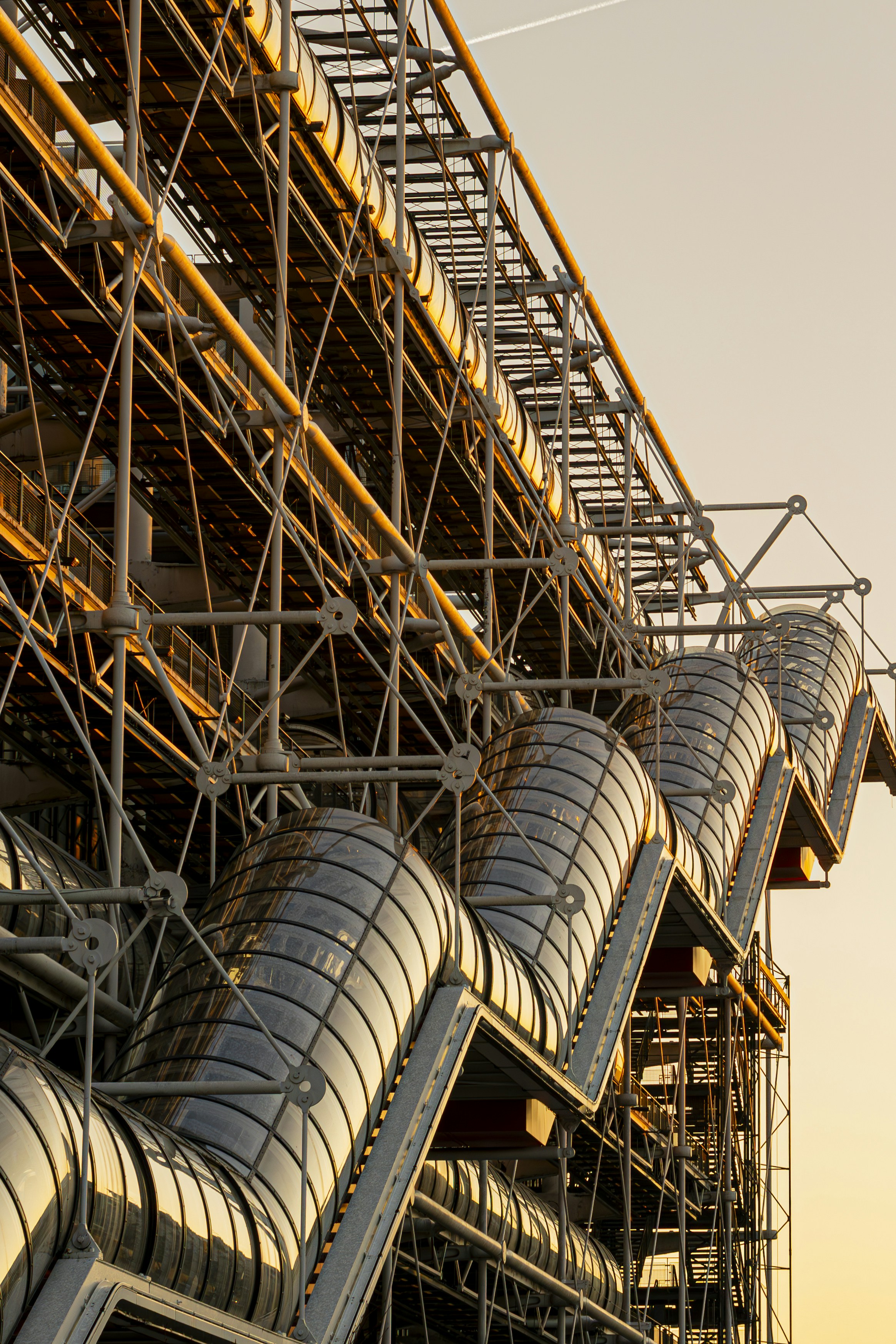 Industrial Lattice: Golden Hour on a Steel Façade