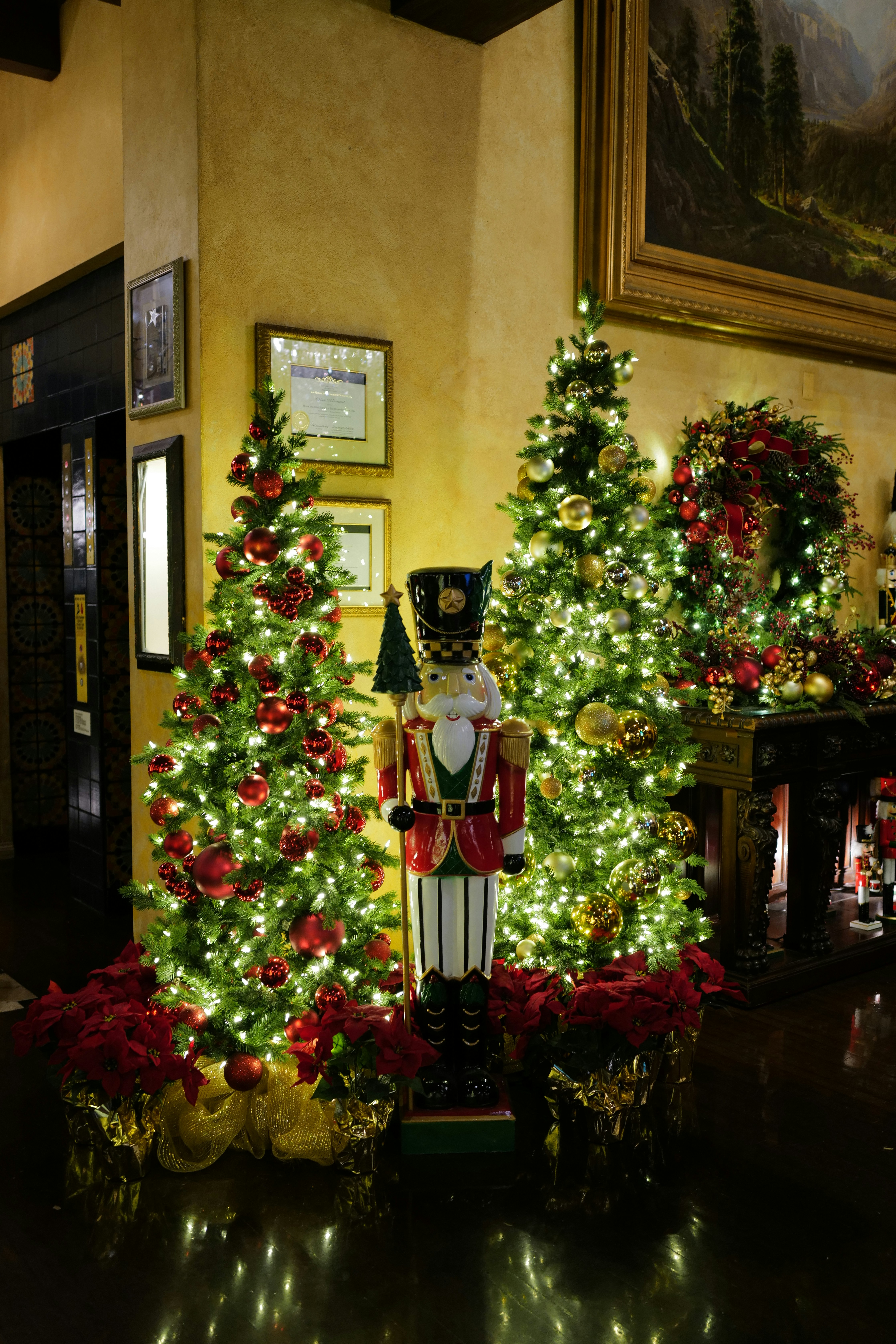 Nutcracker Guardians: A Festive Corner with Glowing Trees