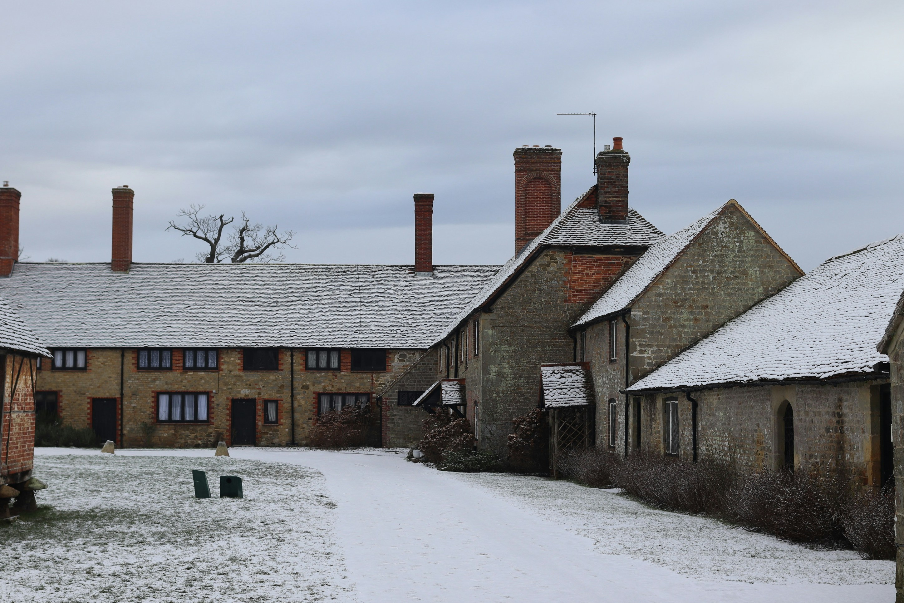 Snow-Whitened Courtyard at Dusk: A Quiet Heritage Site