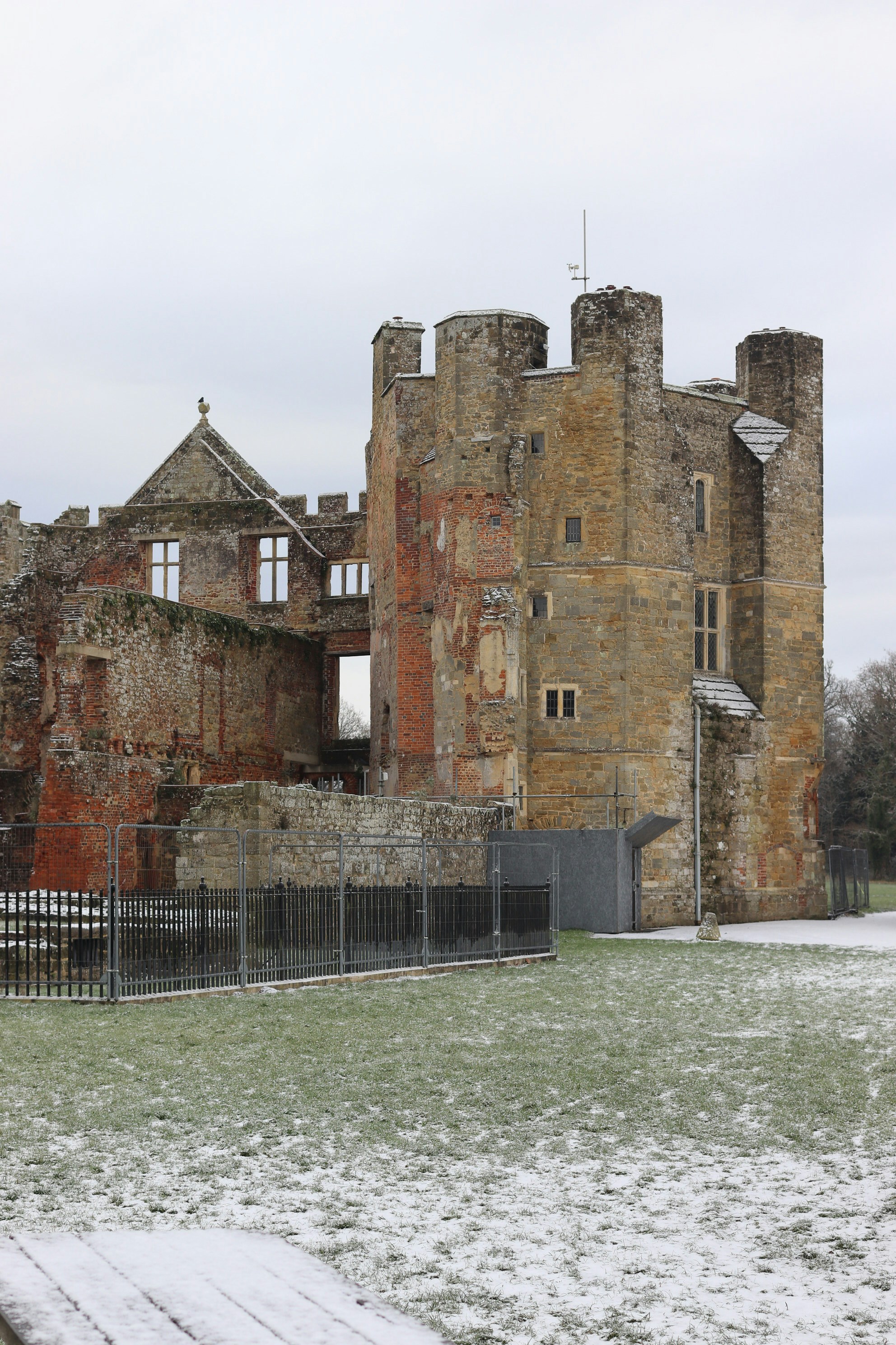 Weathered Castle Ruins Under Frosted Sky