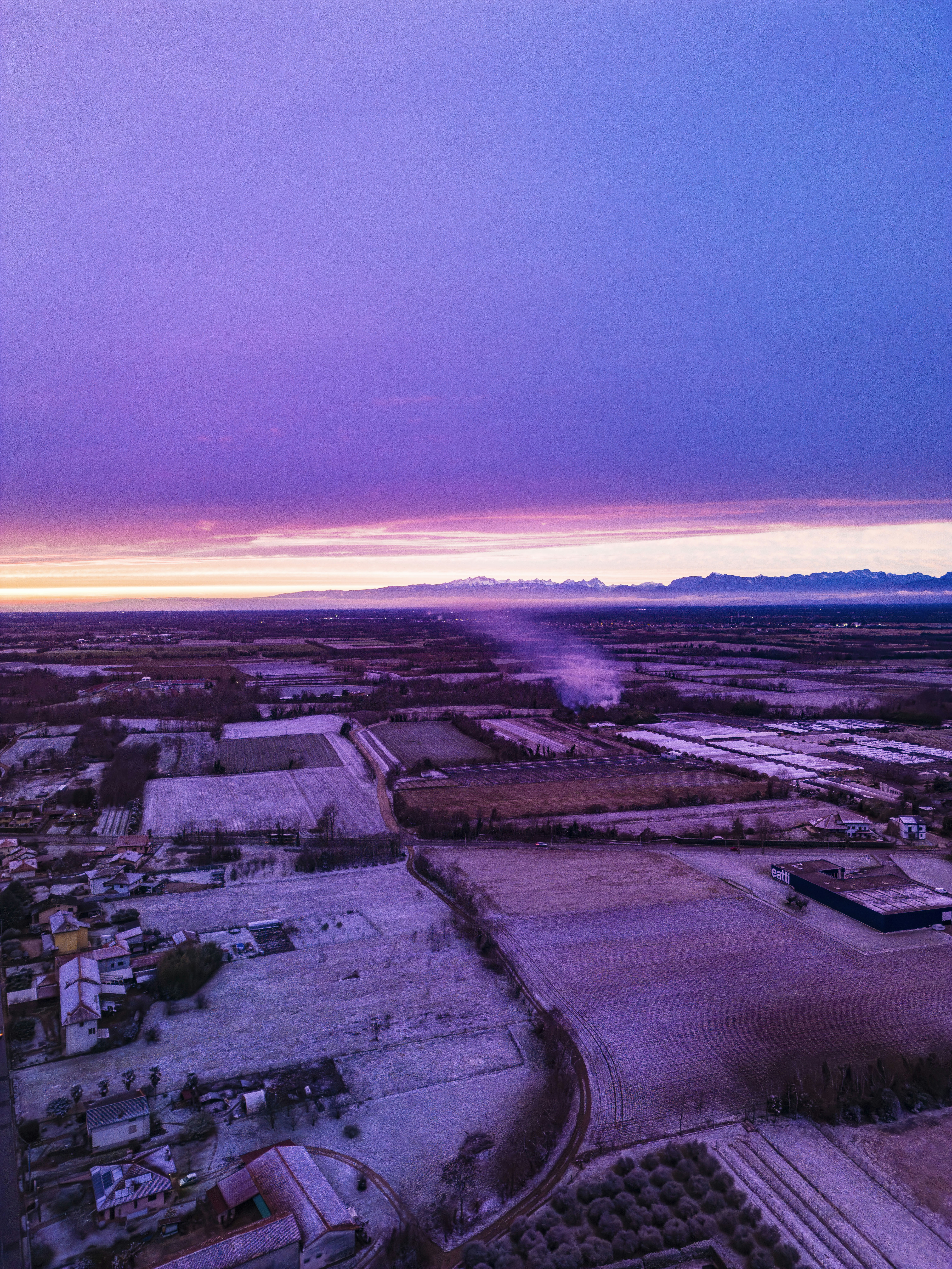 Lavender Dusk Over Frosted Farmlands