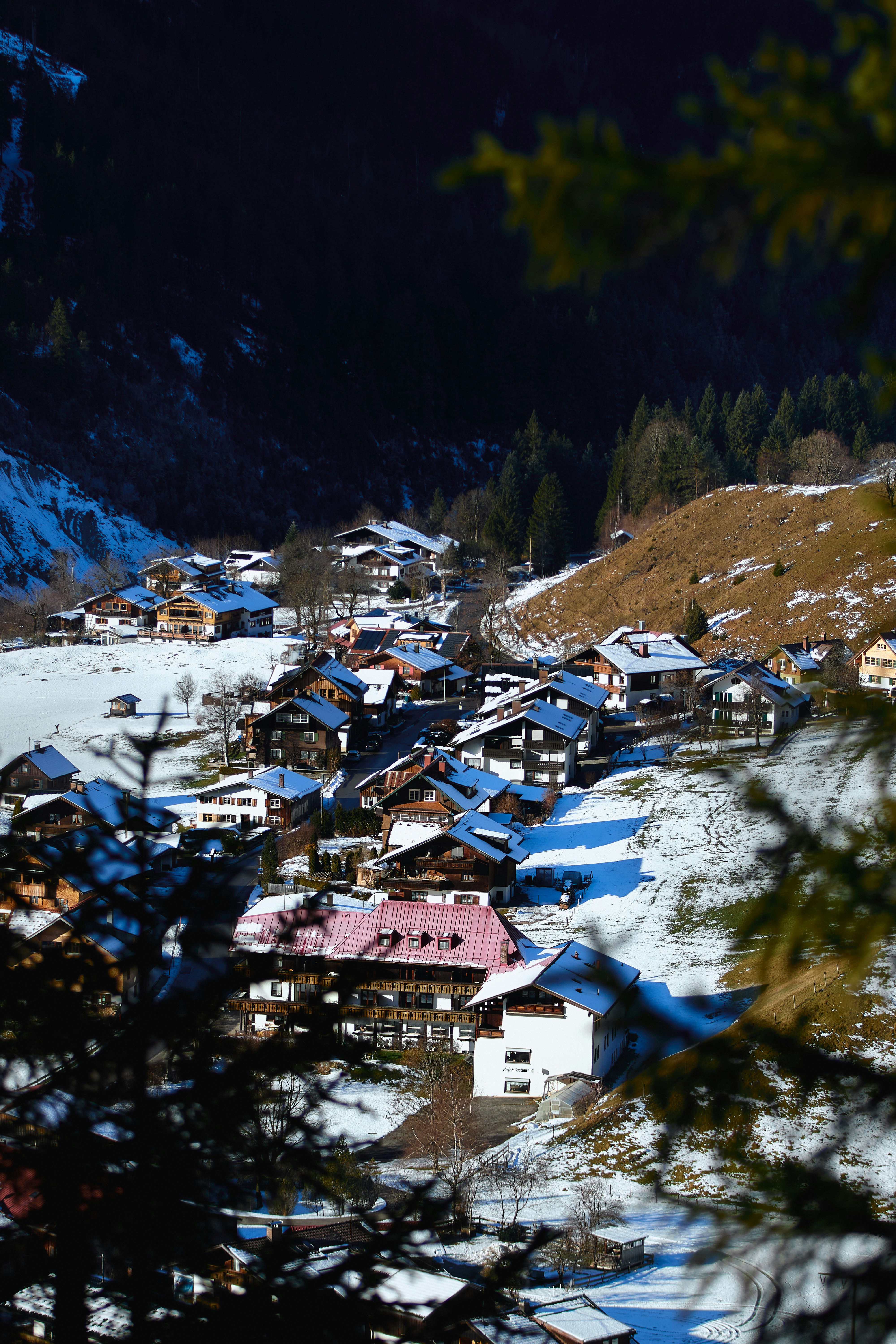 Snowbound Village Nestled in the Valley