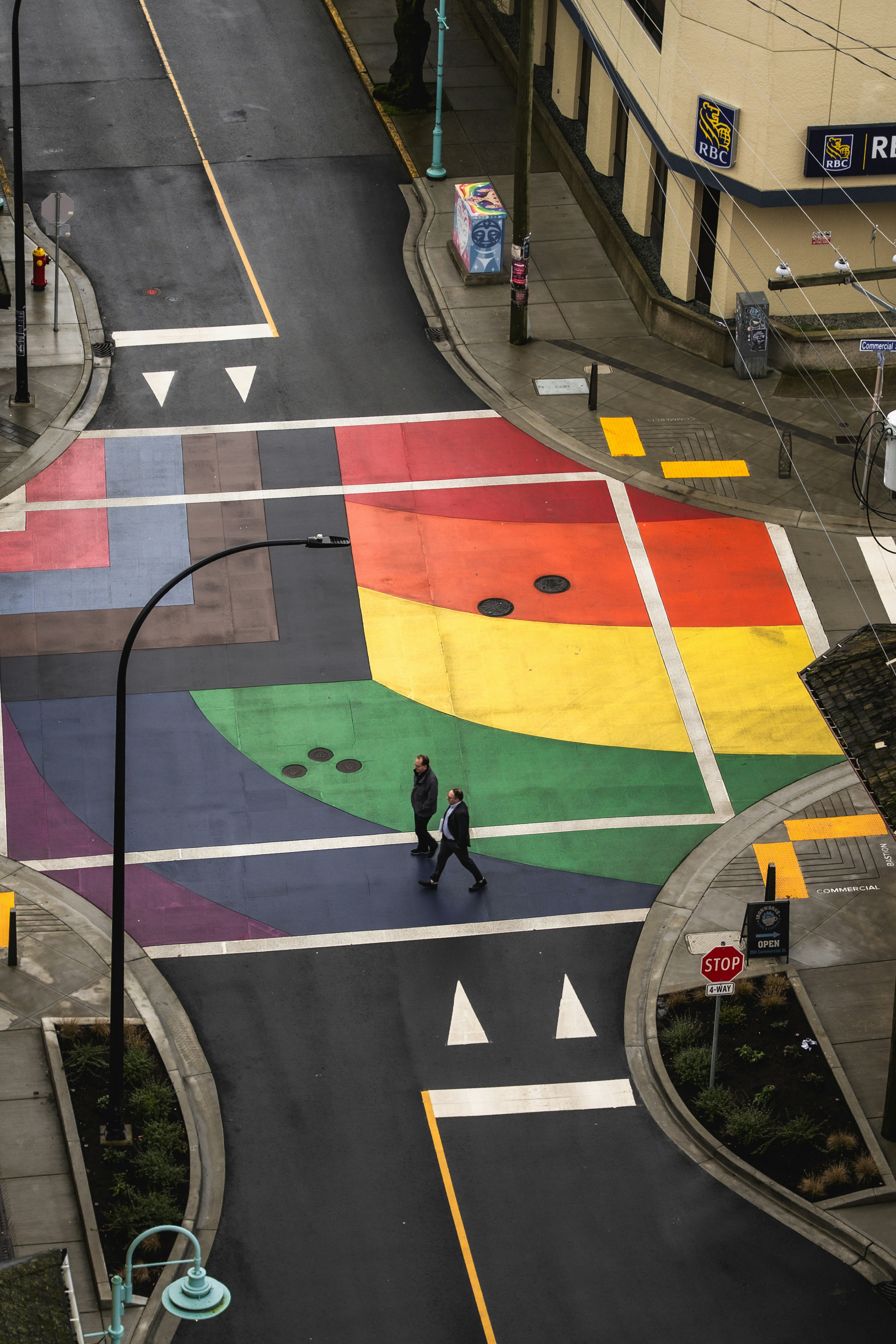 City Crosswalk in a Rainbow Circle: An Aerial Moment