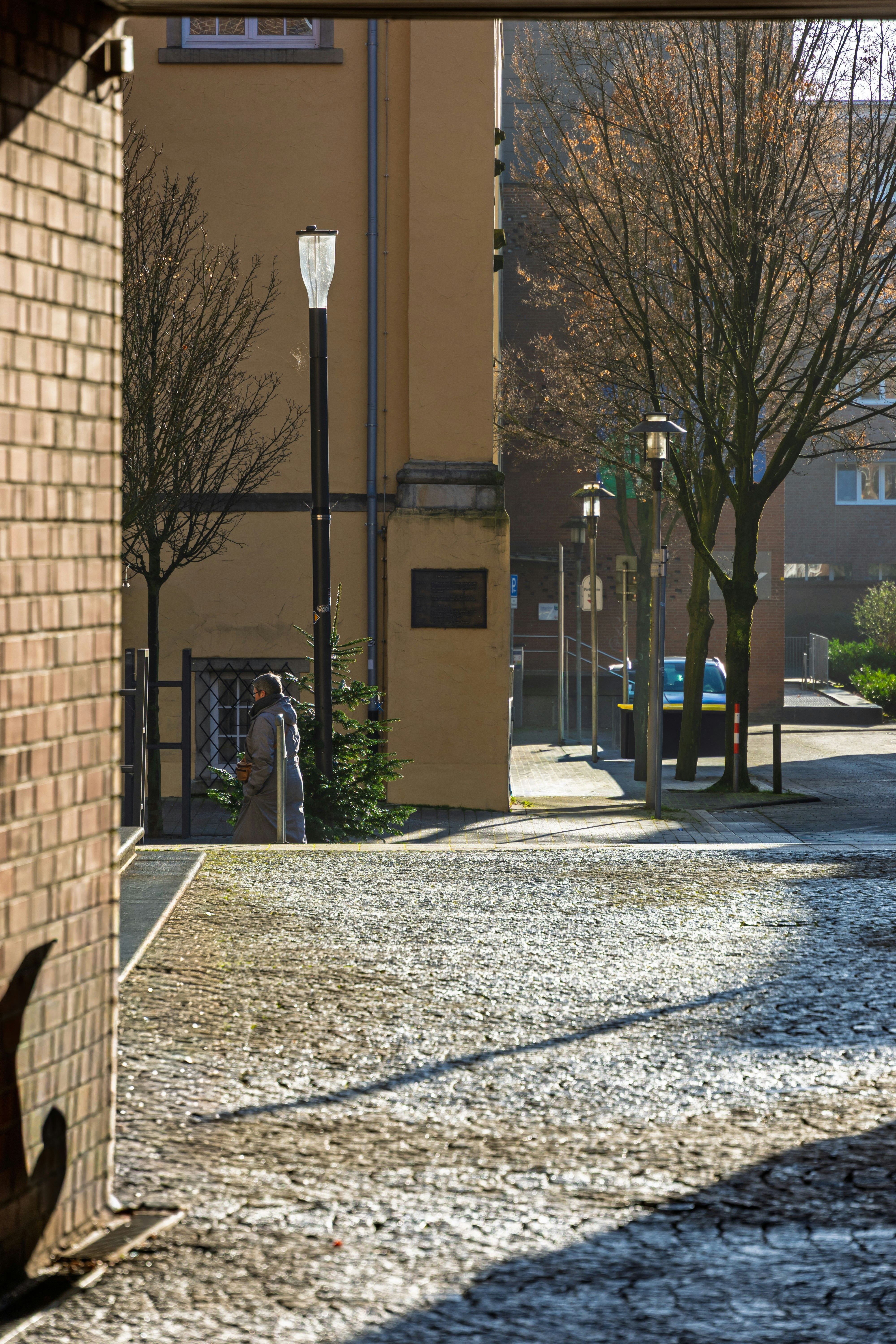 Quiet Cobblestones and a Shadowed Path Through Morning Light