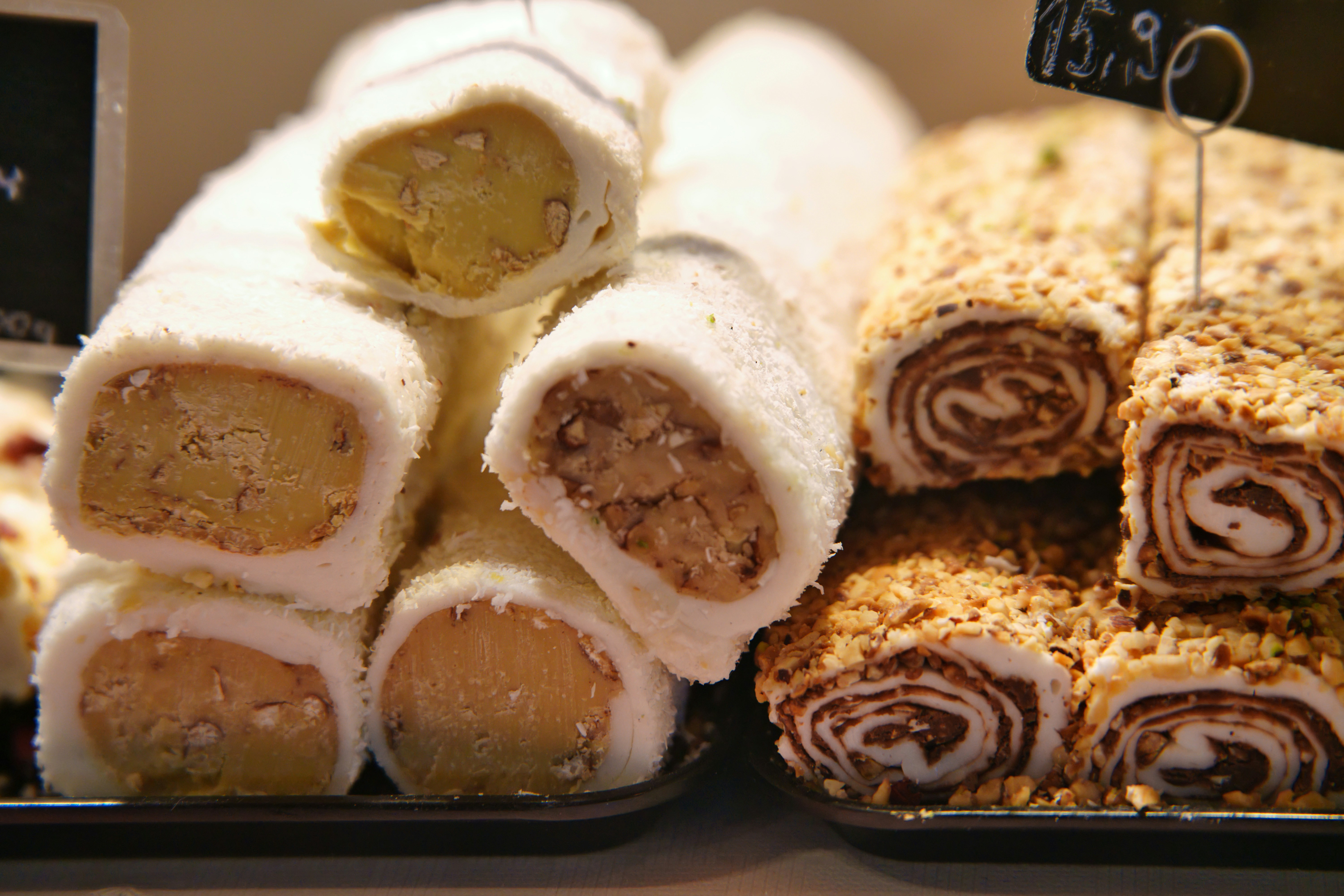 Sweet Roll Stack: Vanilla and Hazelnut Swirls on Display Bed