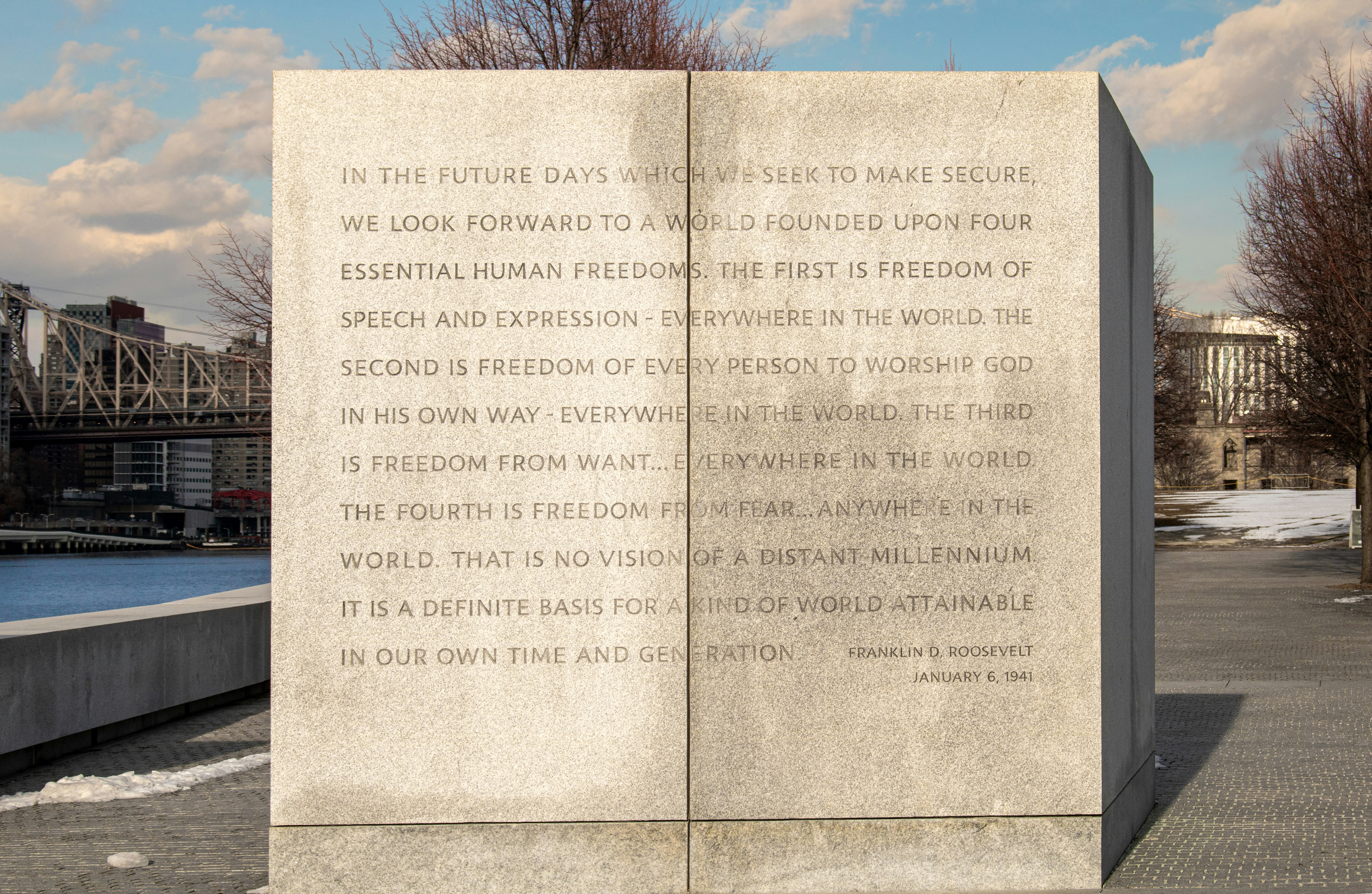 Monument in Focus: Inscribed stone slabs under an expansive sky