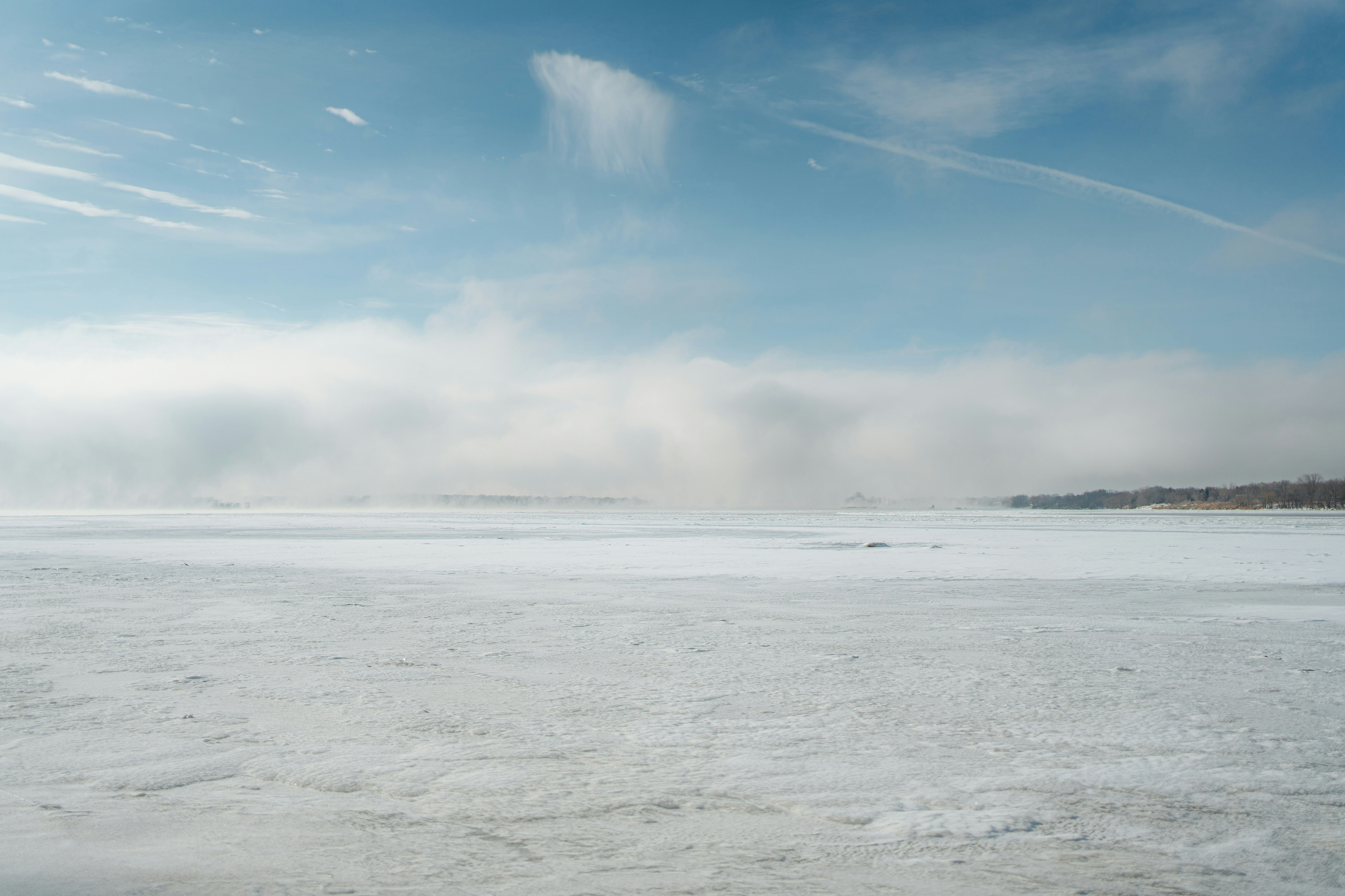 Frozen landscape with mist under a blue sky. photo – Free Snow Image on ...