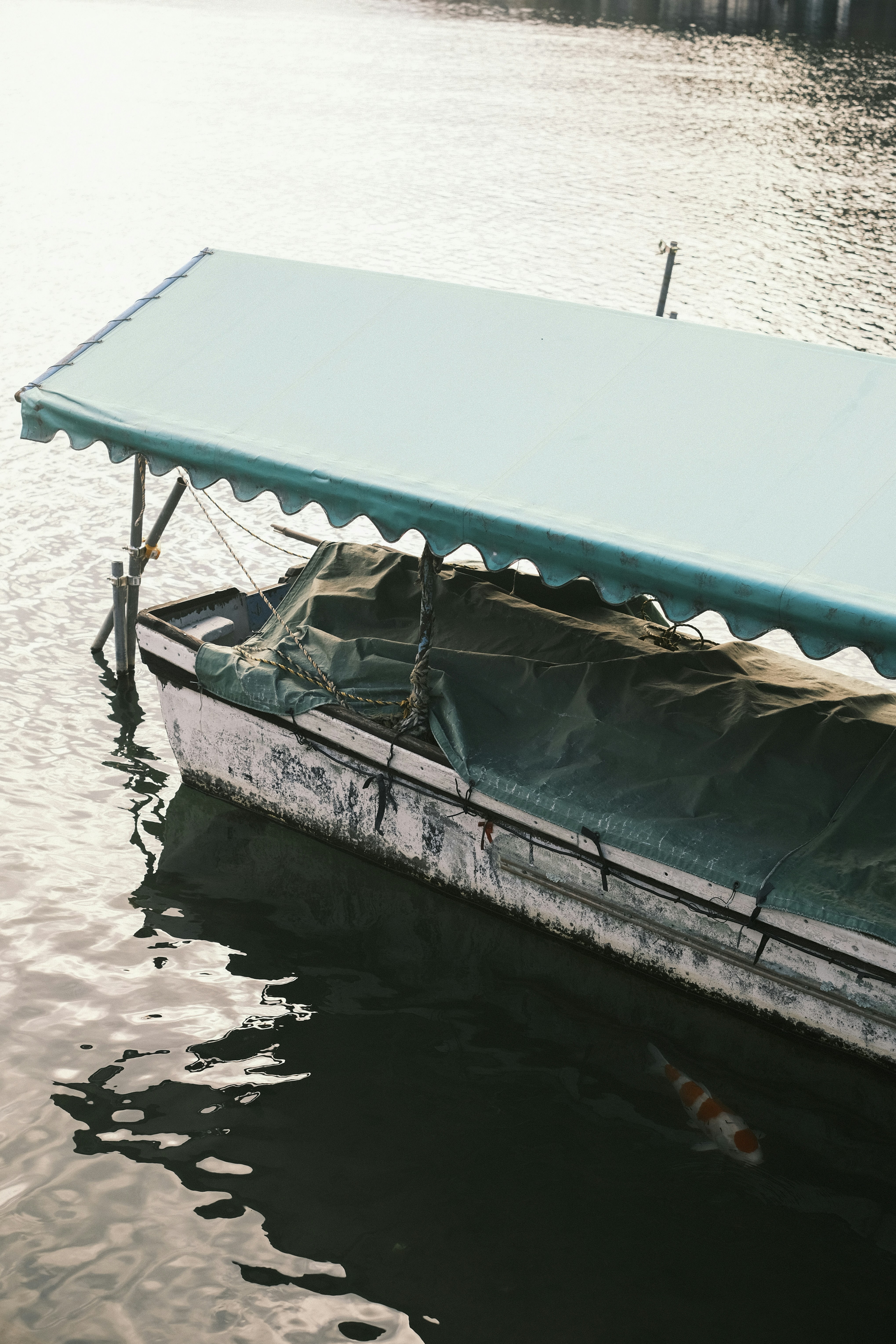 Sunlit Docked Vessel with Aged Canvas