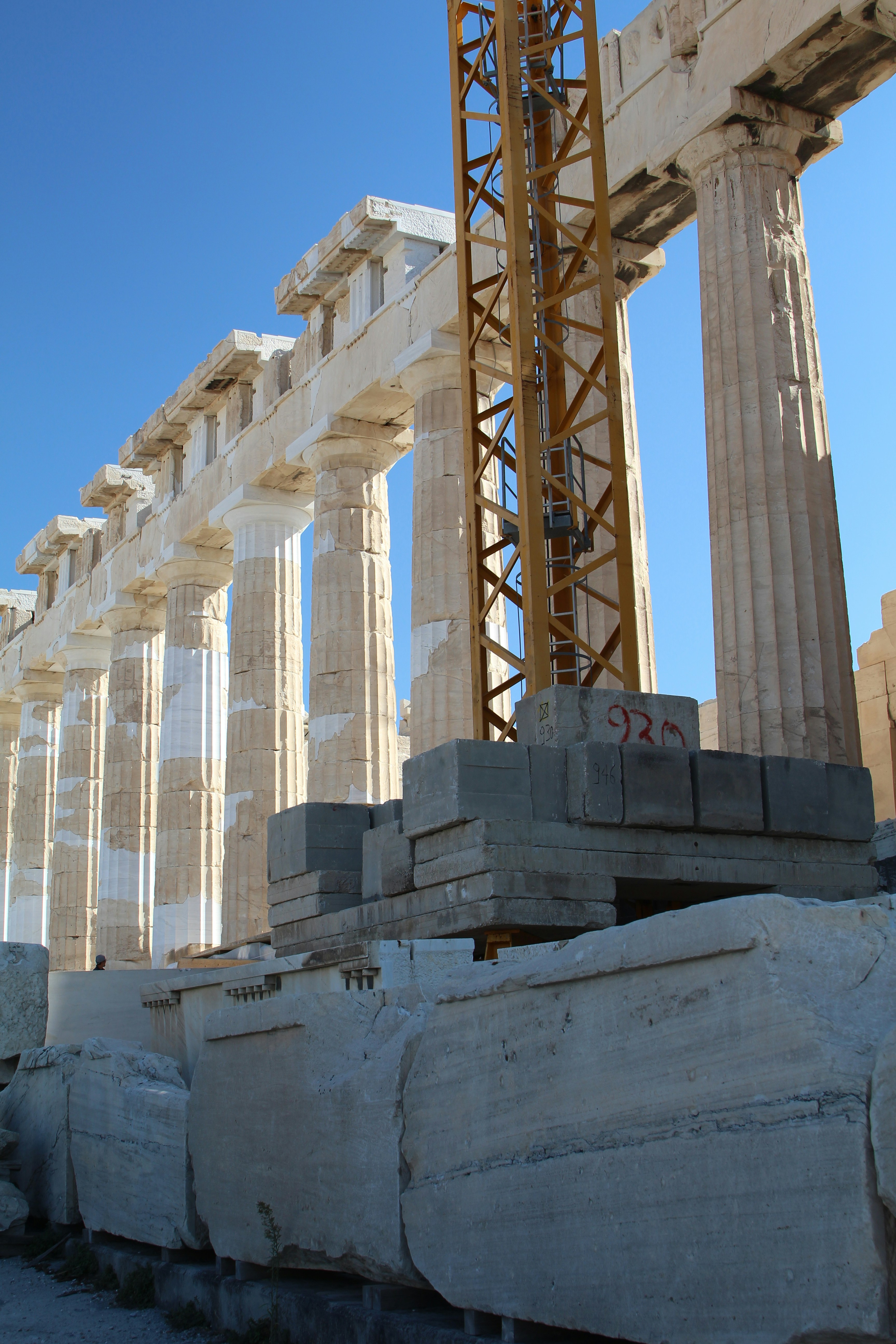 Stone Columns Rising Under a Blue Greek Sky