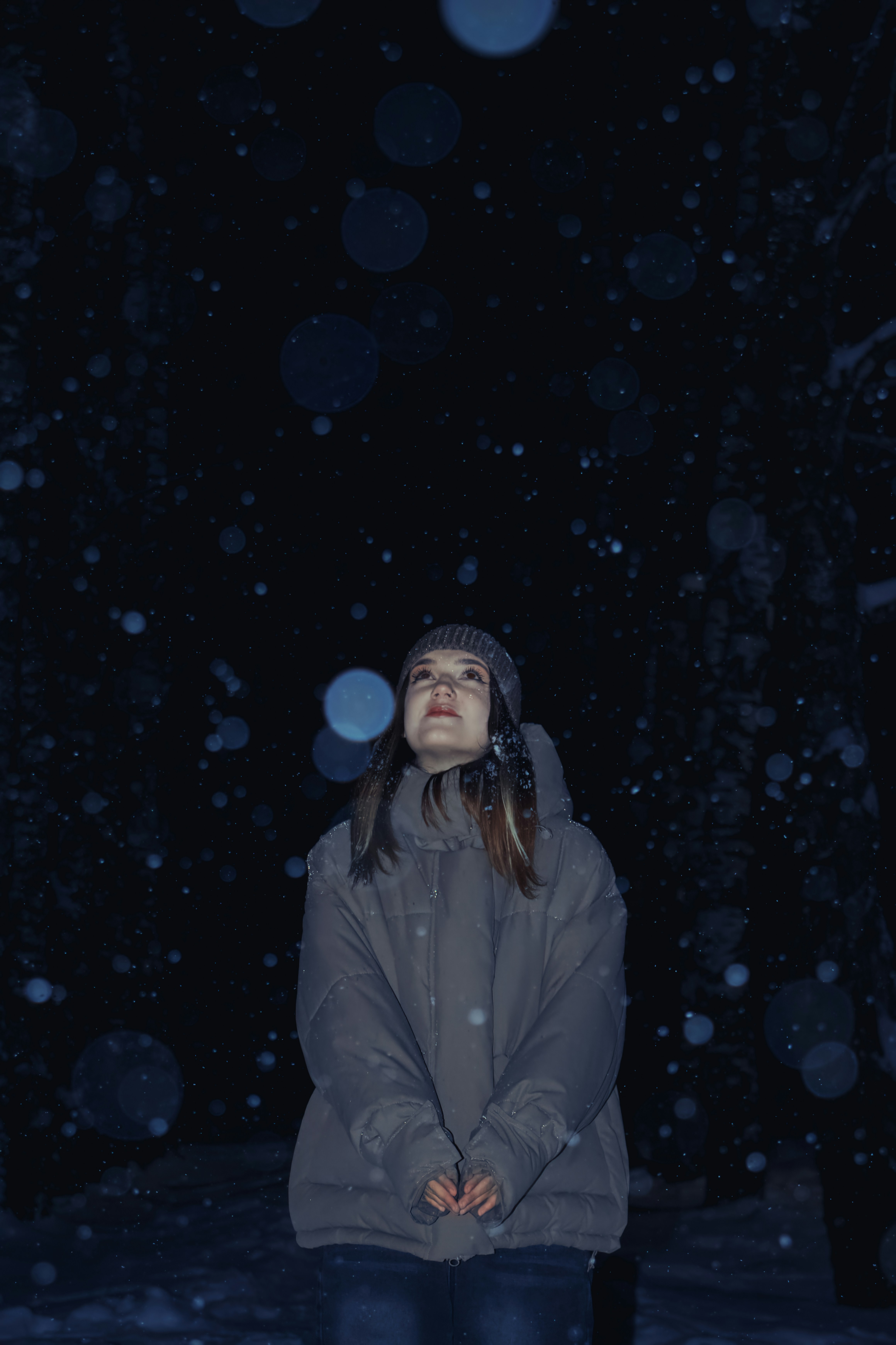 Snowfall Reverie: A Quiet Night Portrait