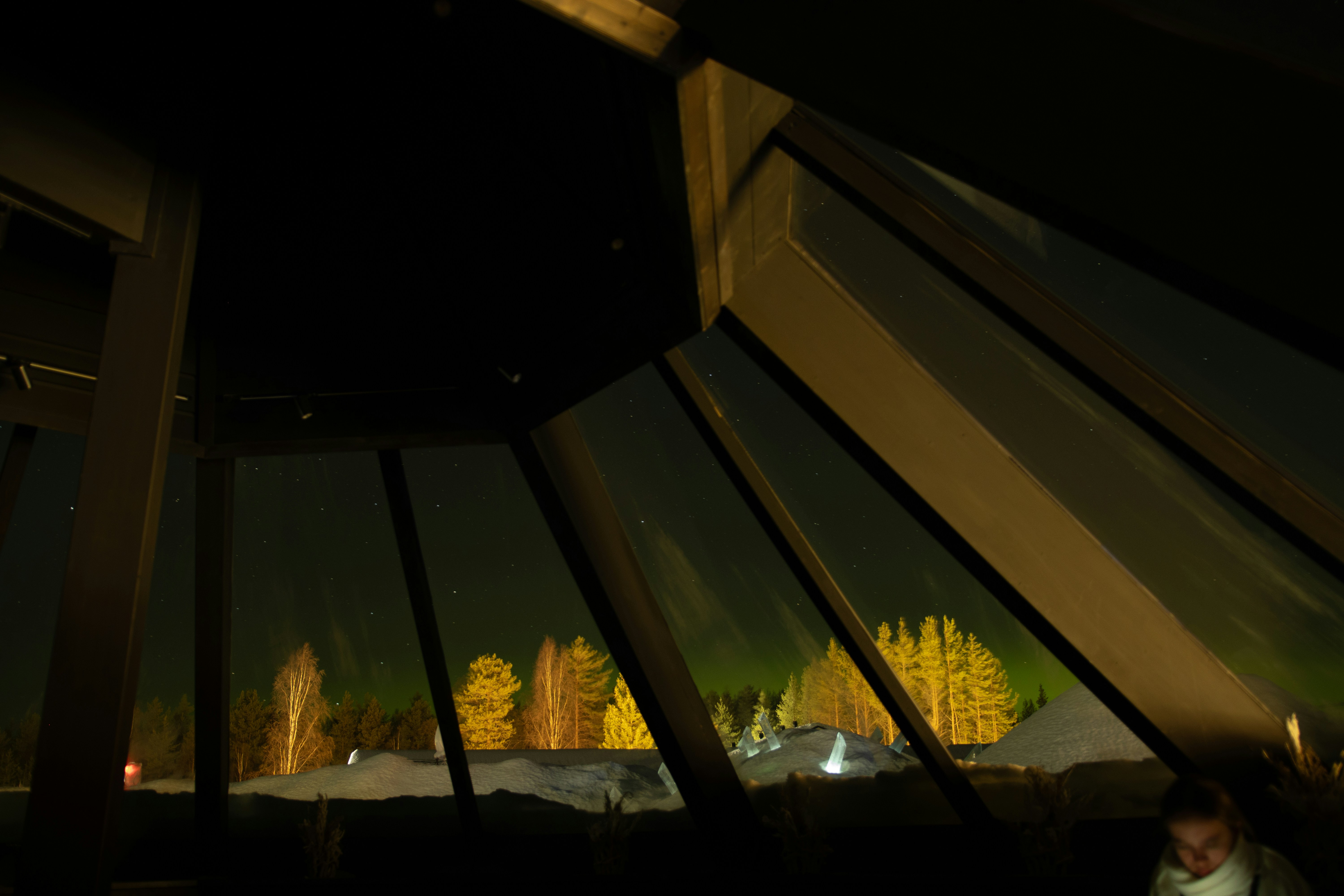 Nighttime Observatory: Warm Glows Between Steel Beams