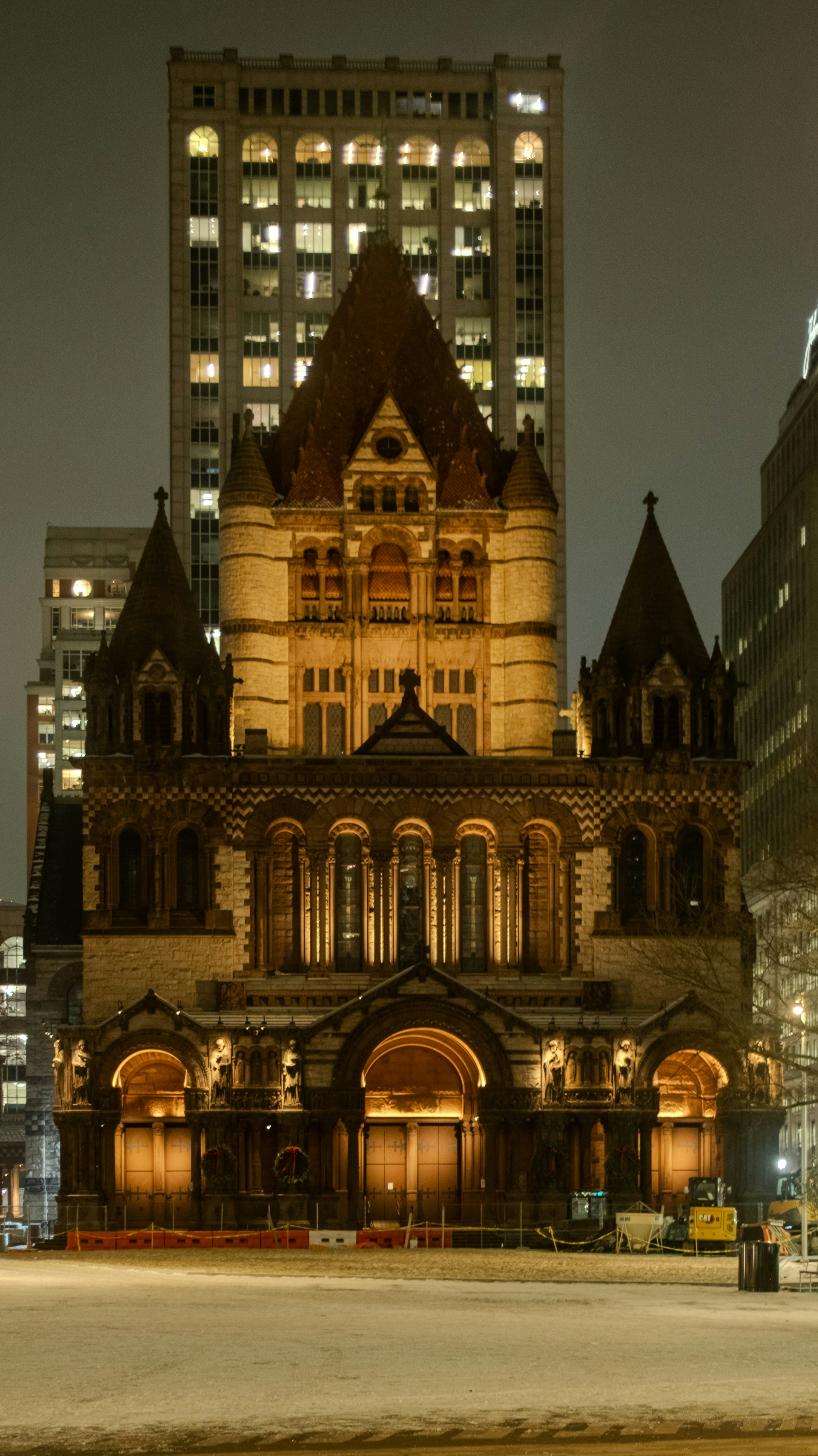 A Gothic Facade in Streetlight Glow