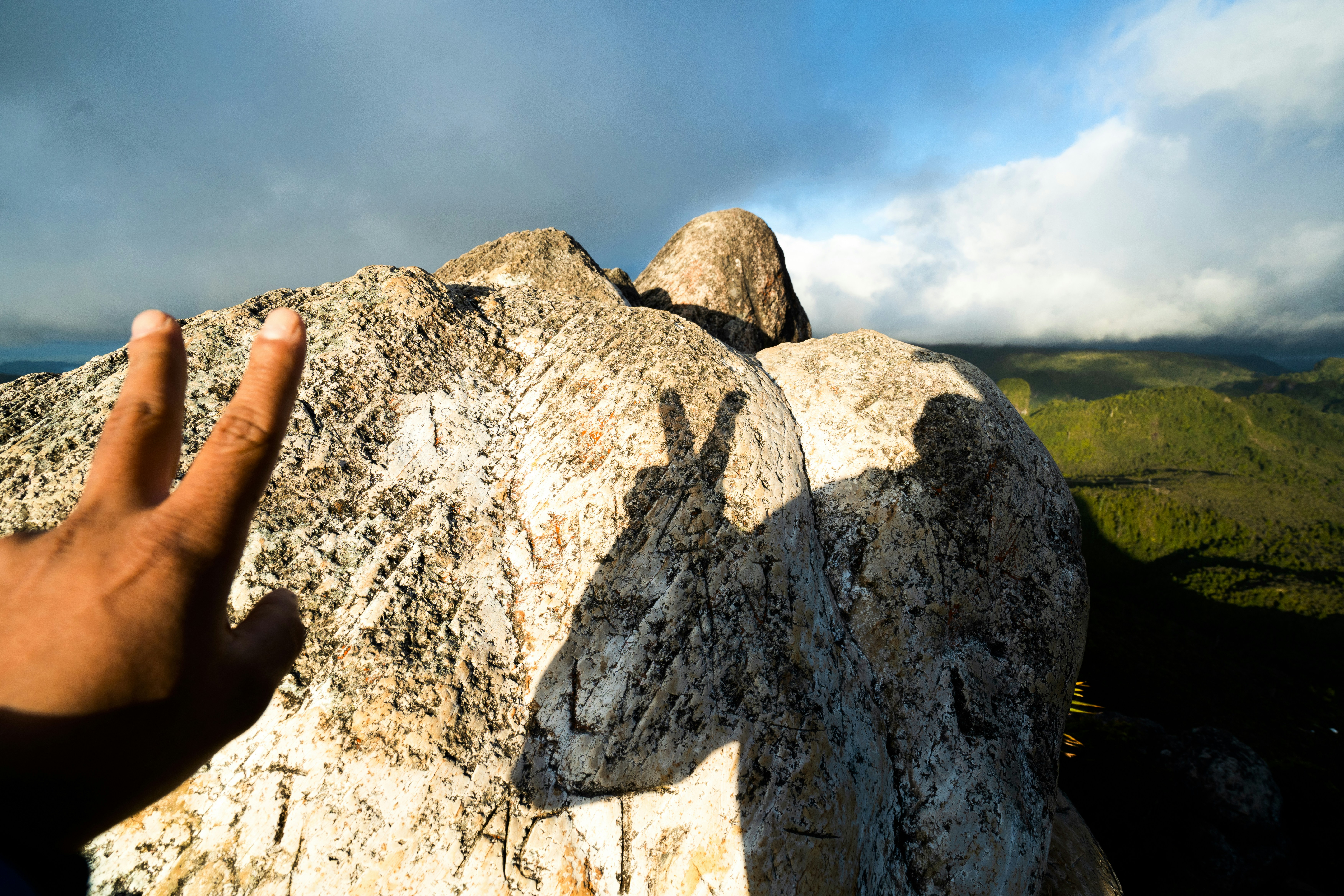 Shadow Map: The Hand and Gnat Shadow Across Gleaming Stone