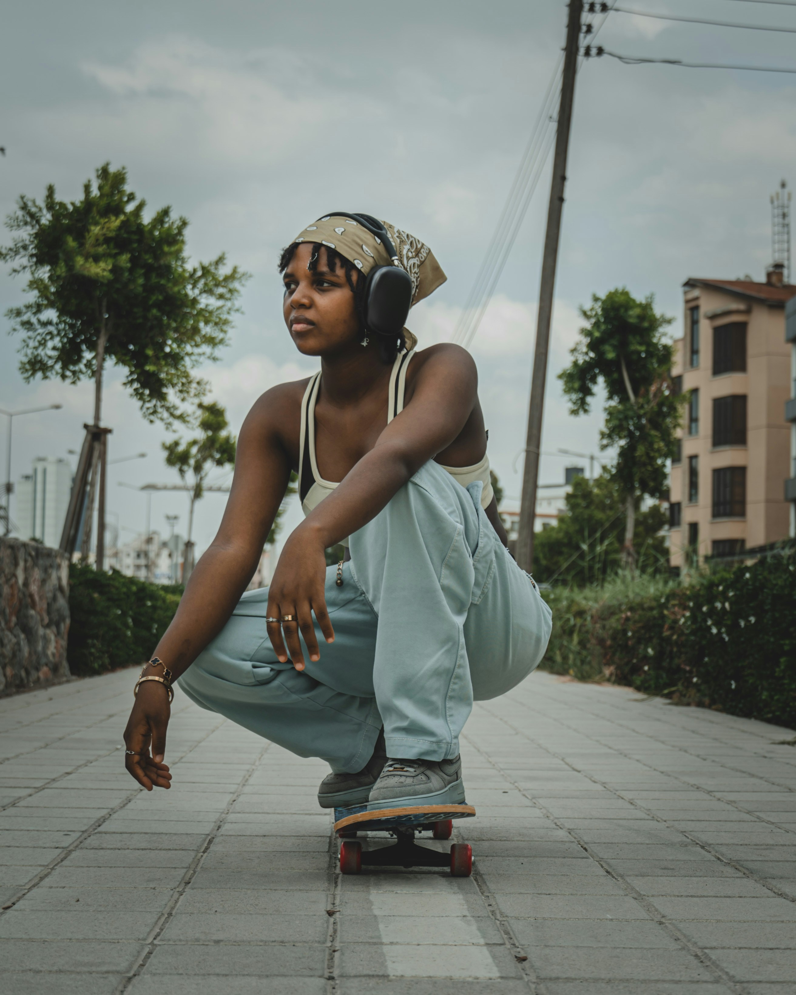 Low-slung Confidence: A skater in a quiet street