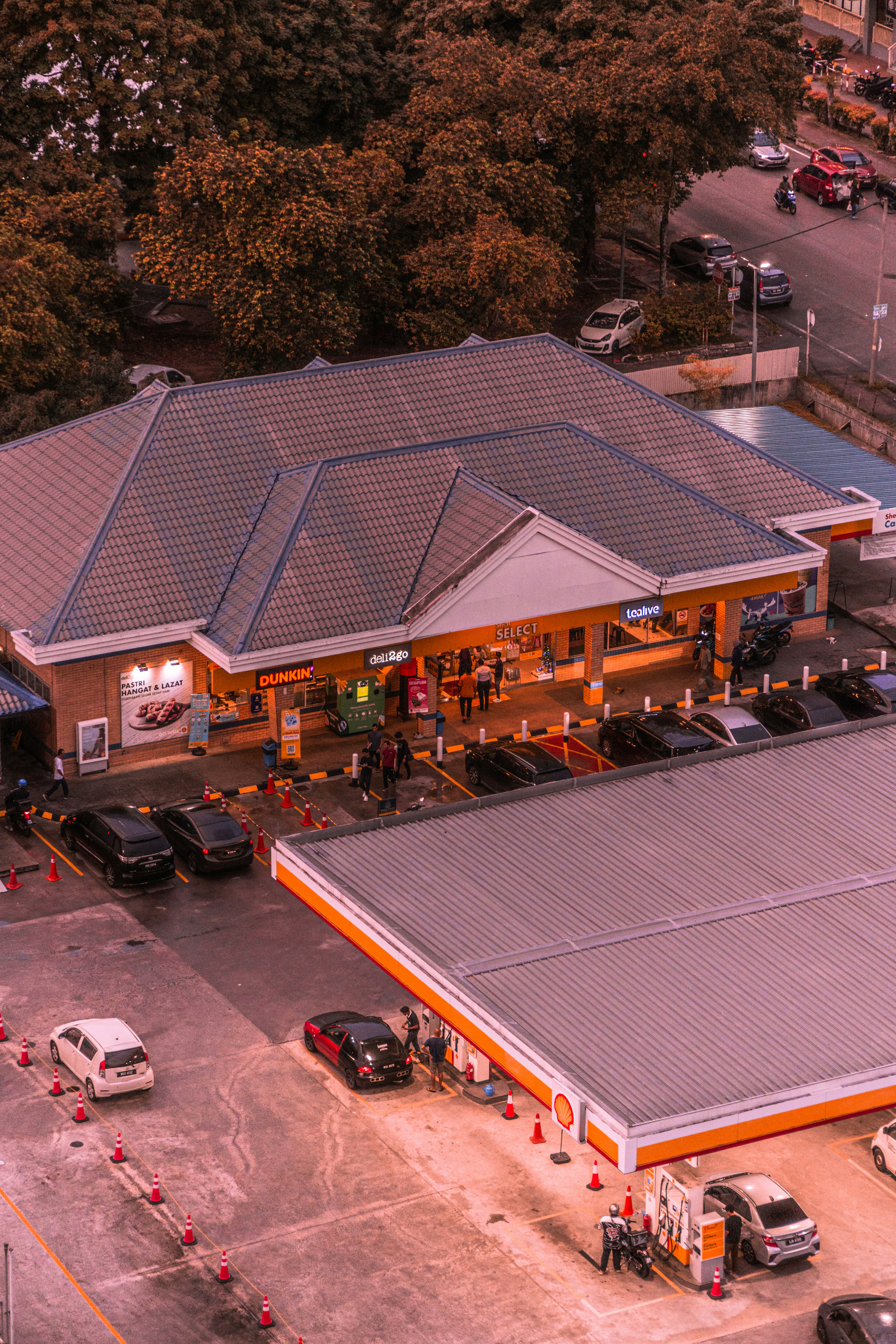 Aerial View of a Convenience Store Campus at Dusk