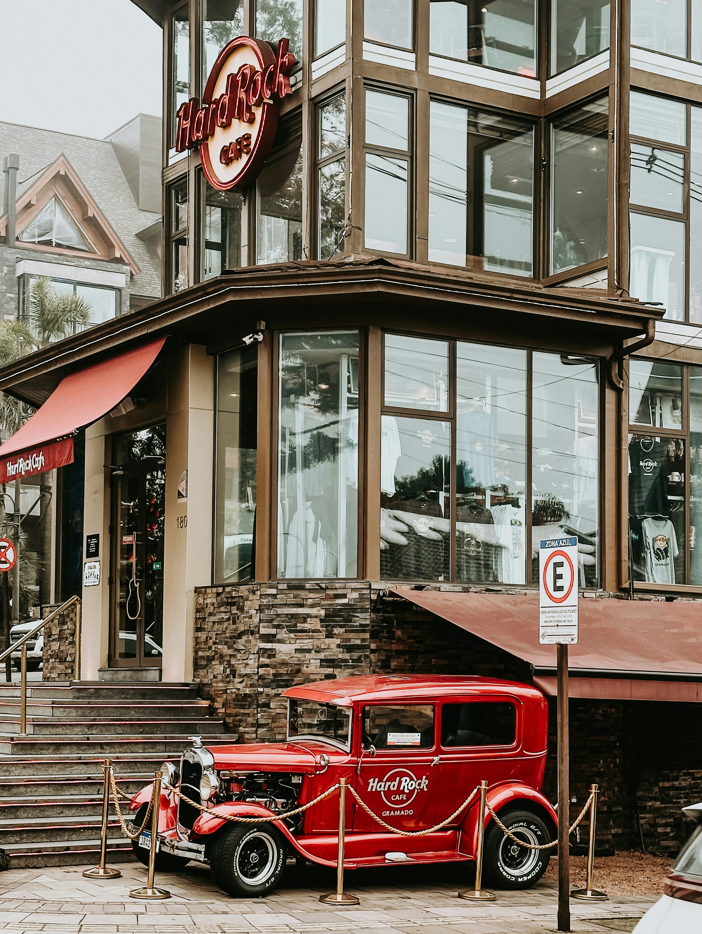 Red Vintage Chevy Meets Neon Sign: Hard Rock Café Cornerstone