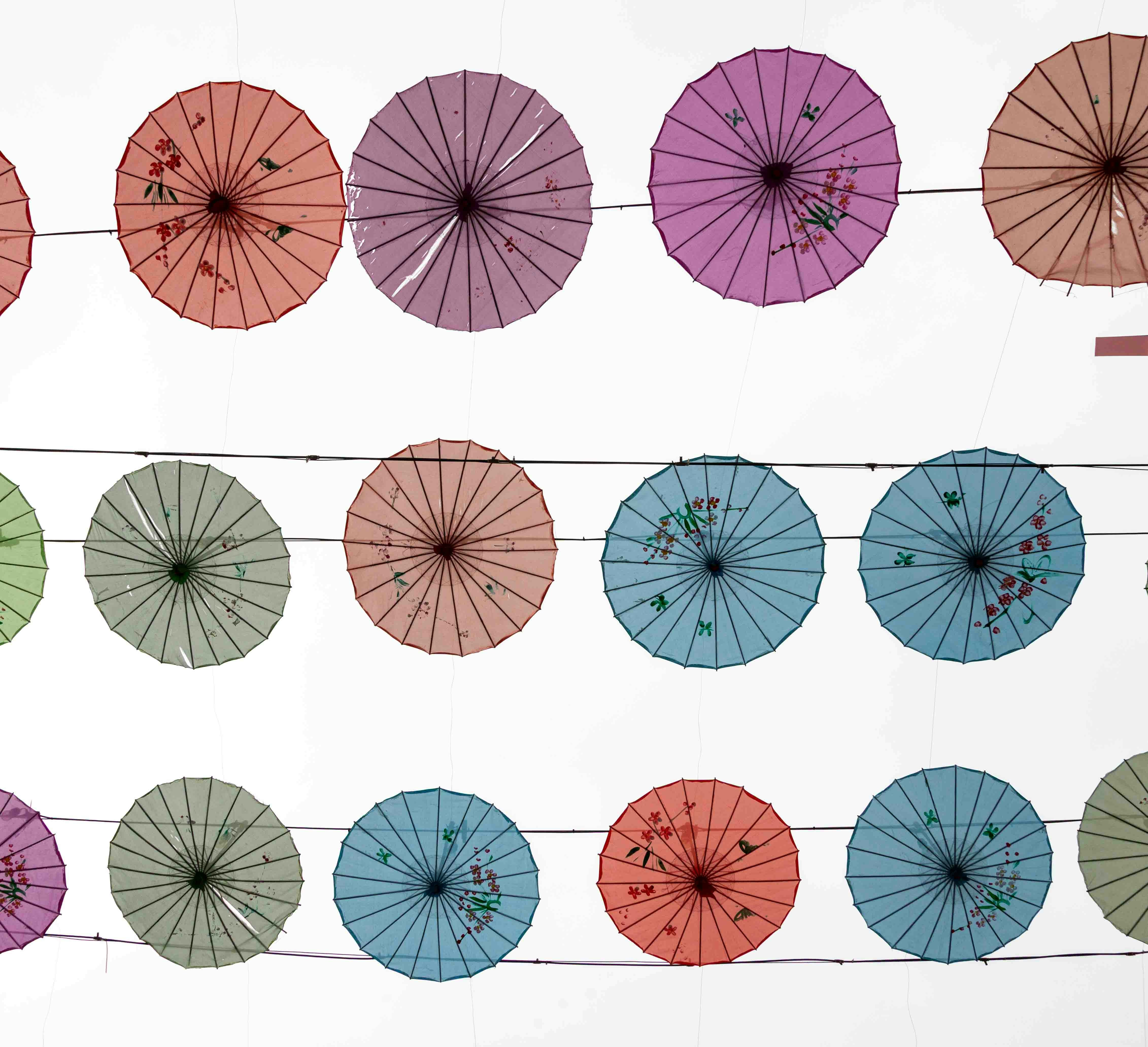 Rainbow Umbrella Row: A Soaring Corridor of Painted Circles