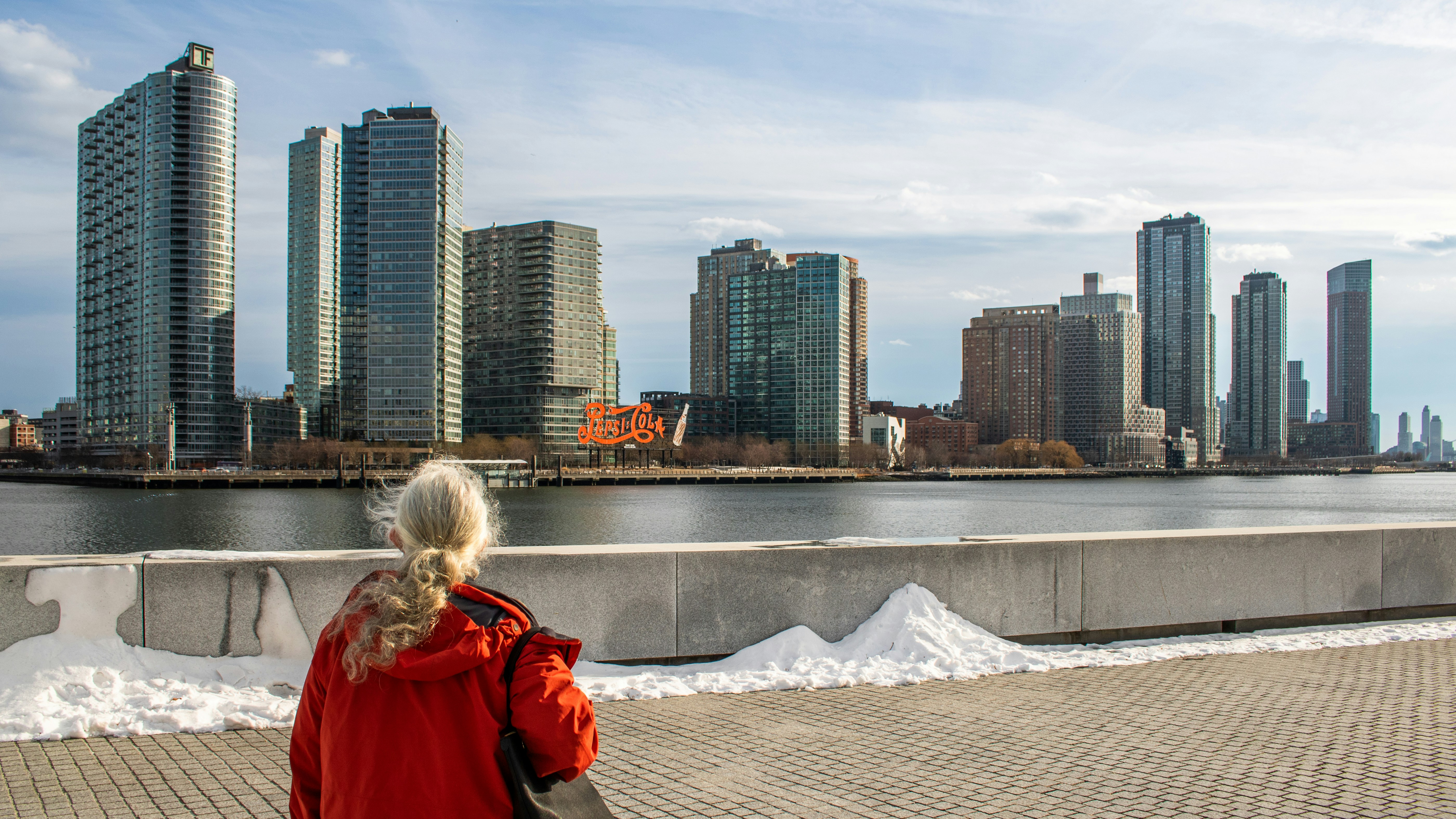 Red-hooded Gardener Gazes Toward a Glass City