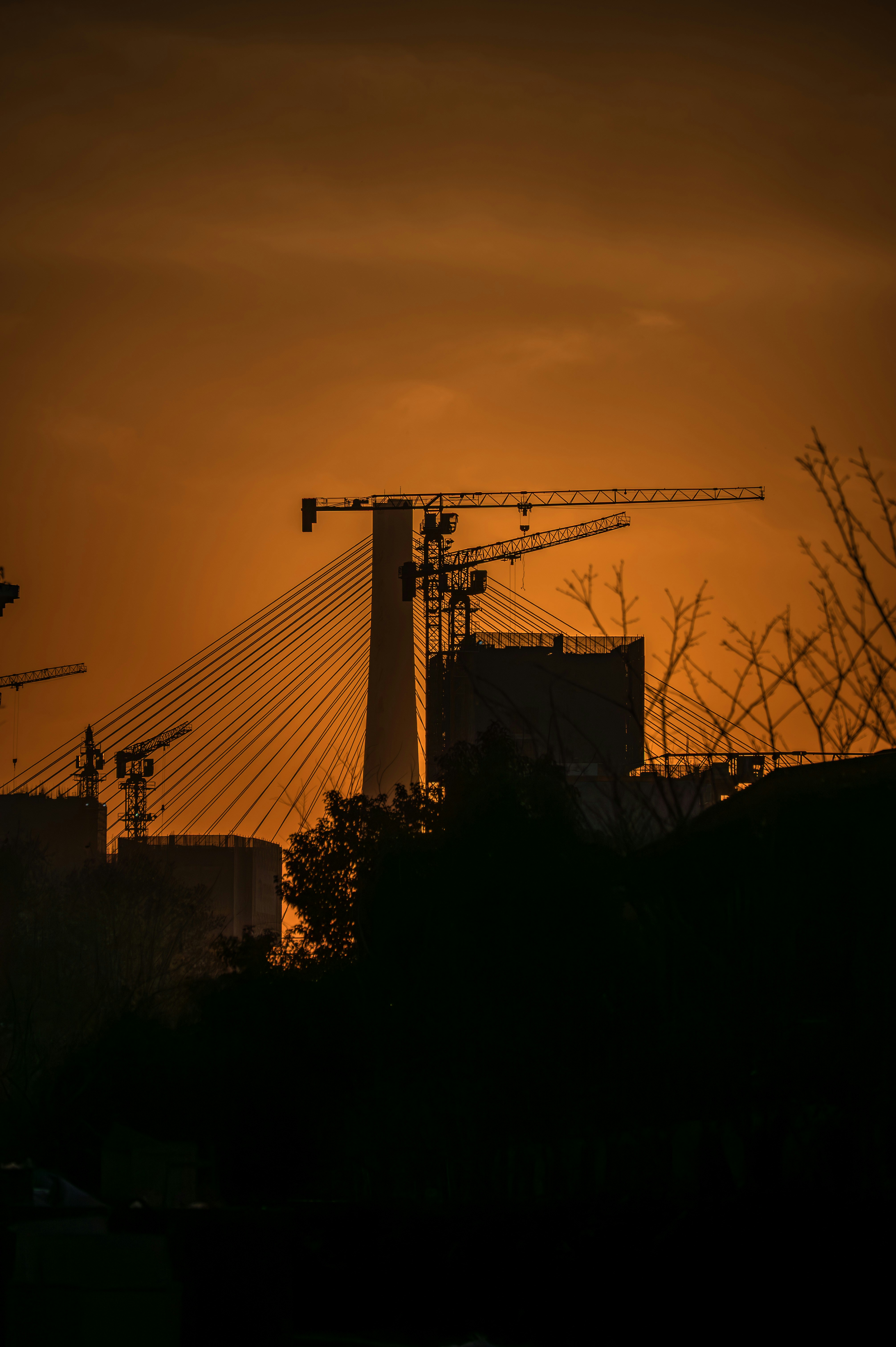 Crane Silhouette Against a Fiery Dusk Sky