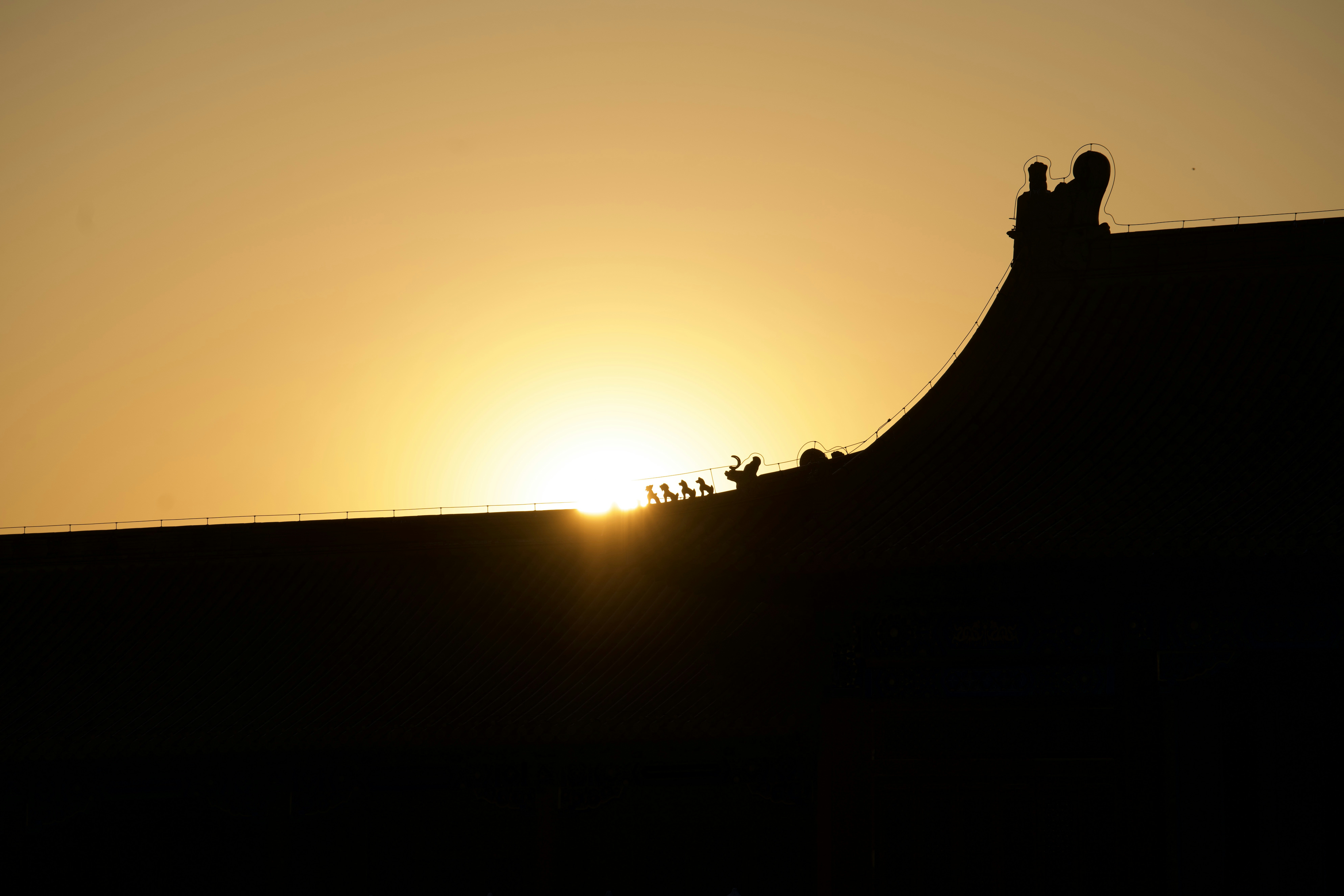 Sunset Silhouette on a Curved Rooftop Ornament