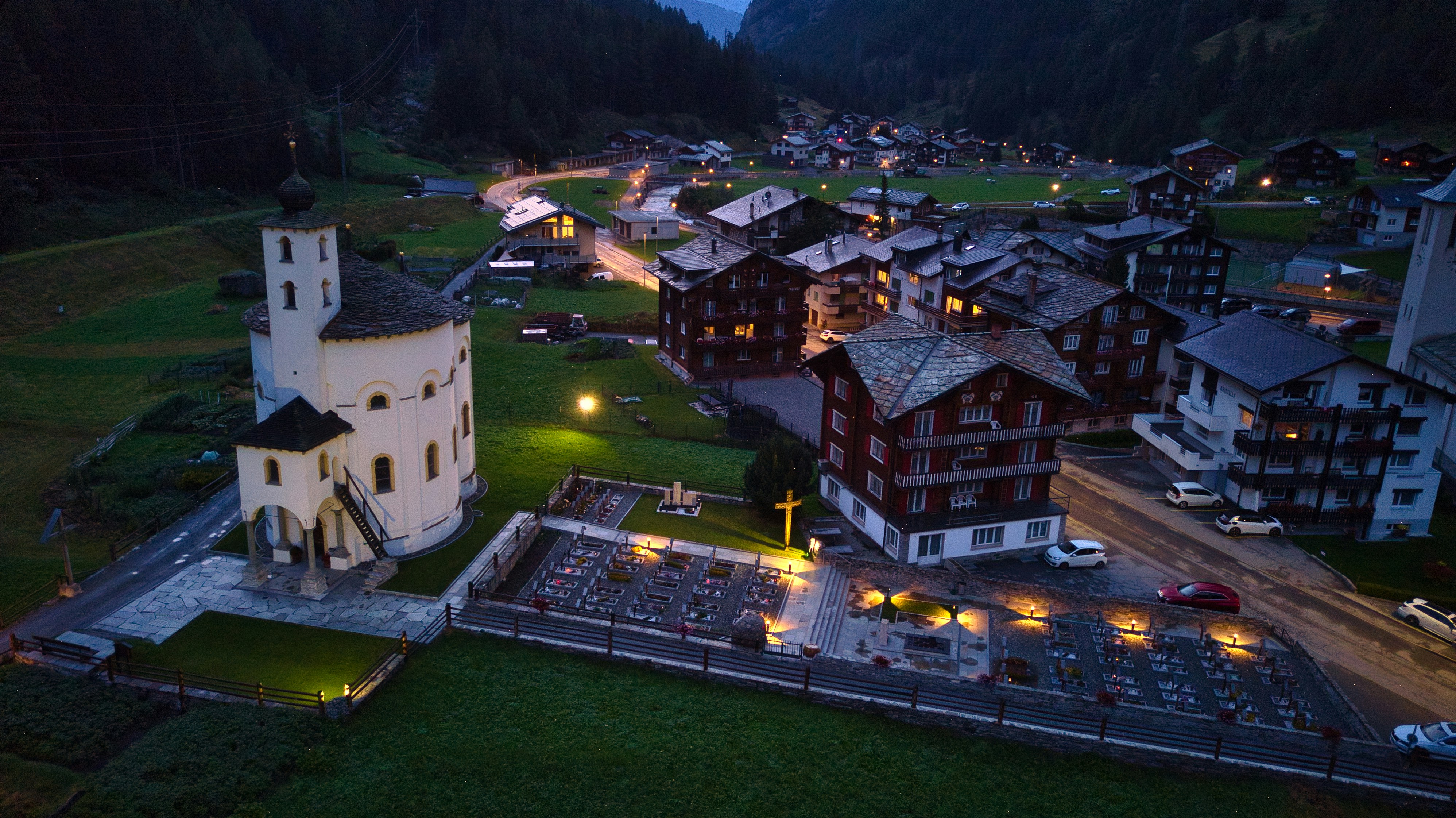 Twilight Village at the Foot of the Alps