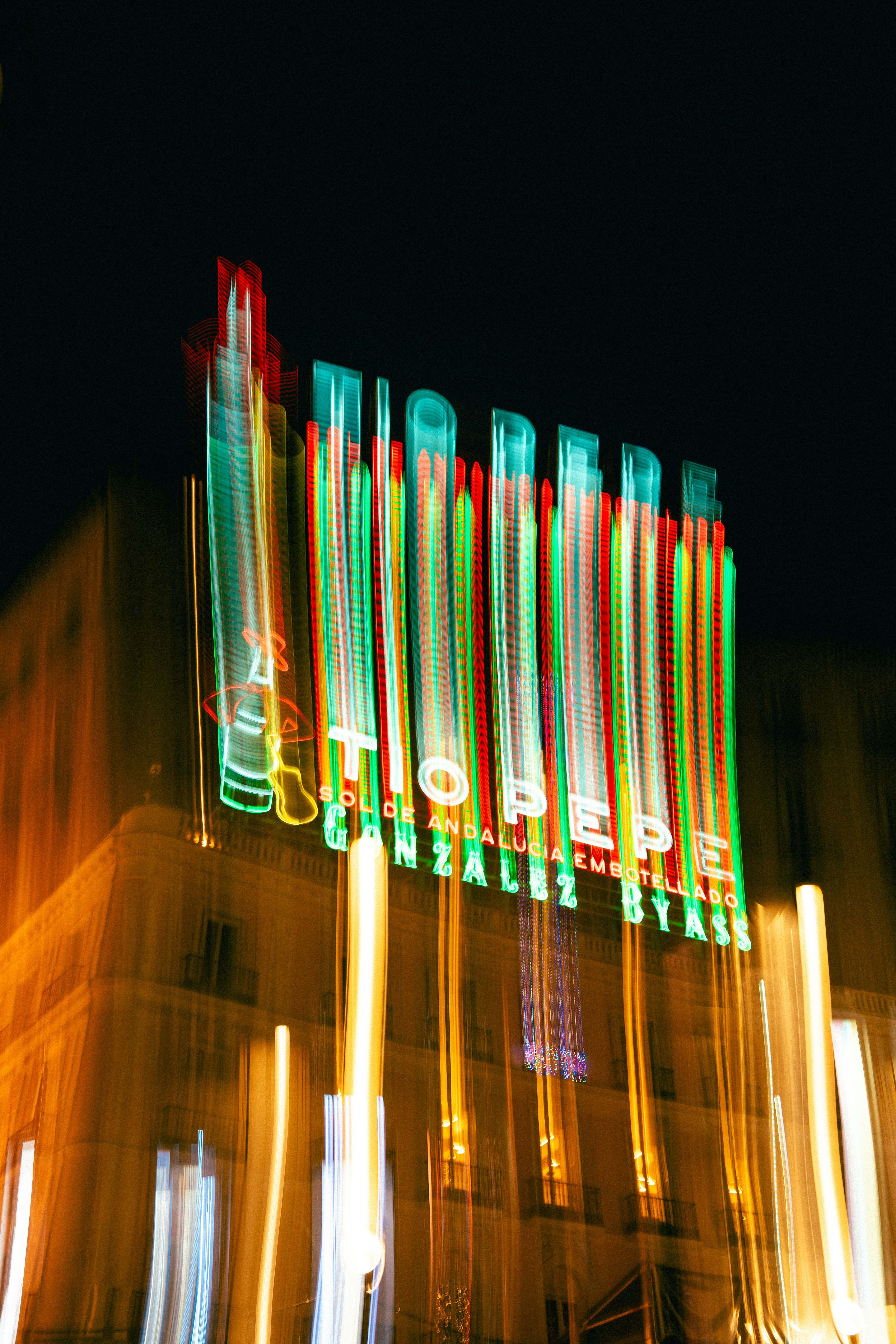 Neon Motion: Blurred Signage in Midnight City