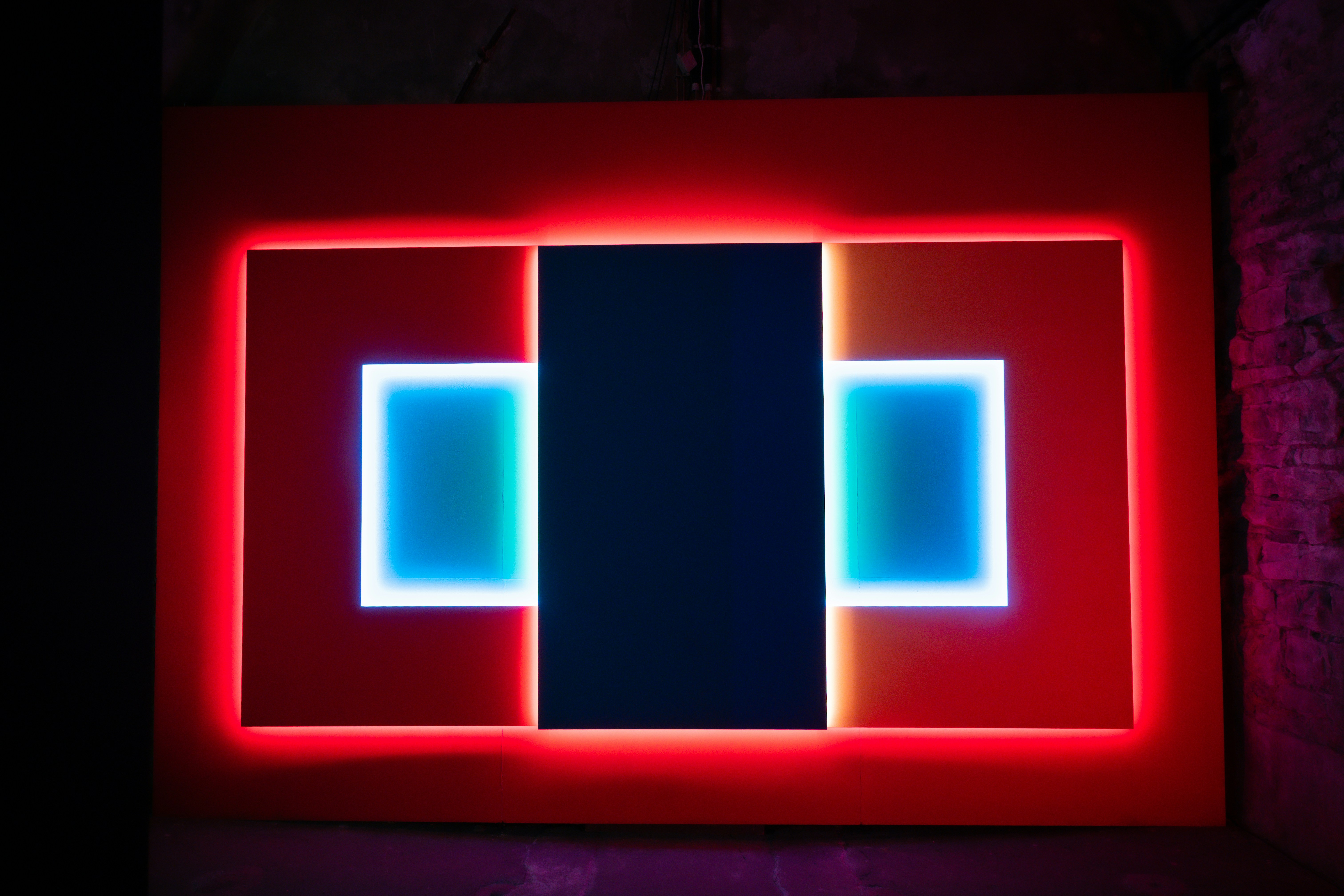 Neon Rectangles: Electric Symmetry in a Dark Gallery