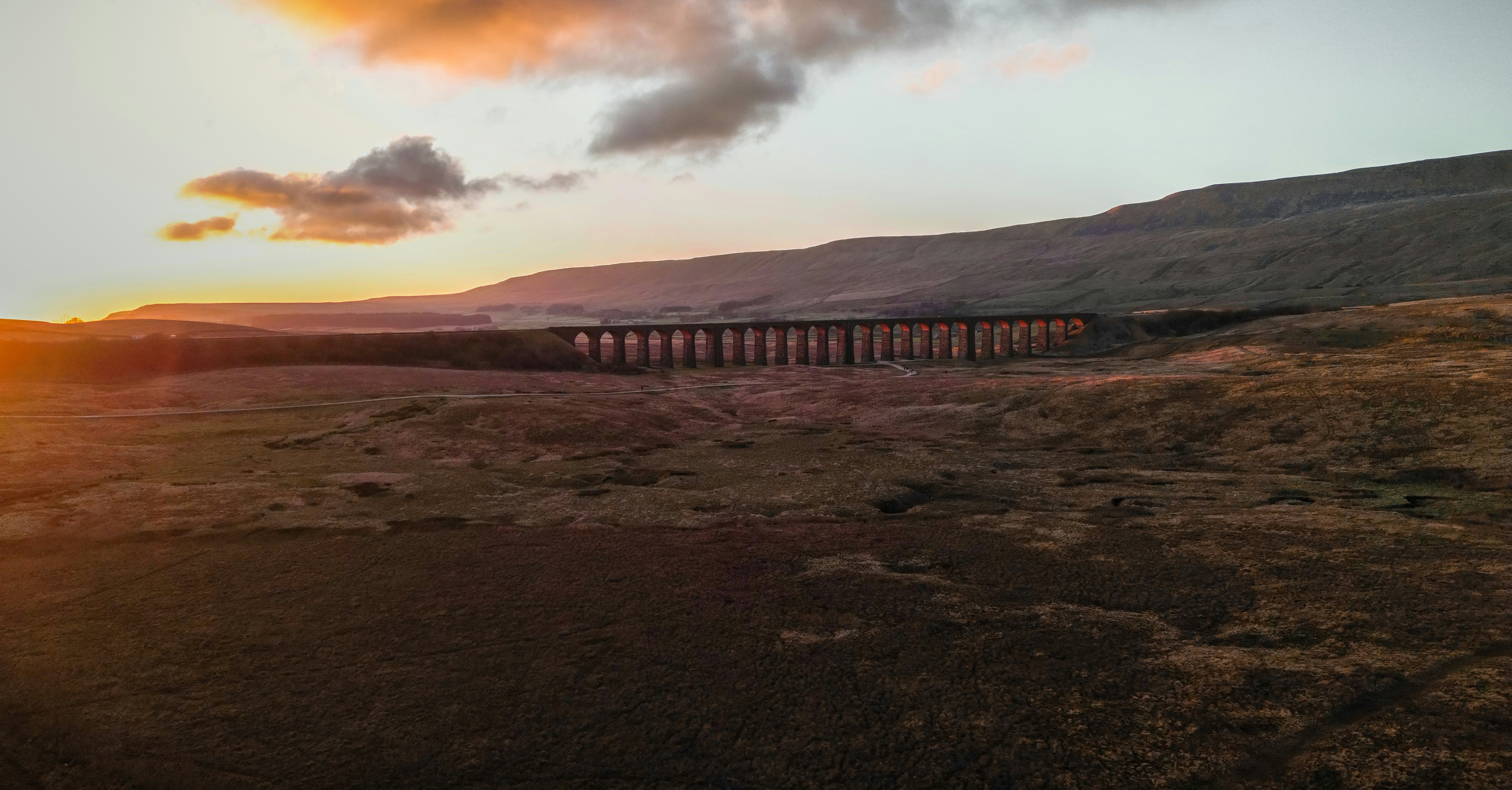 Sunlit Rails Across a Distant Moor