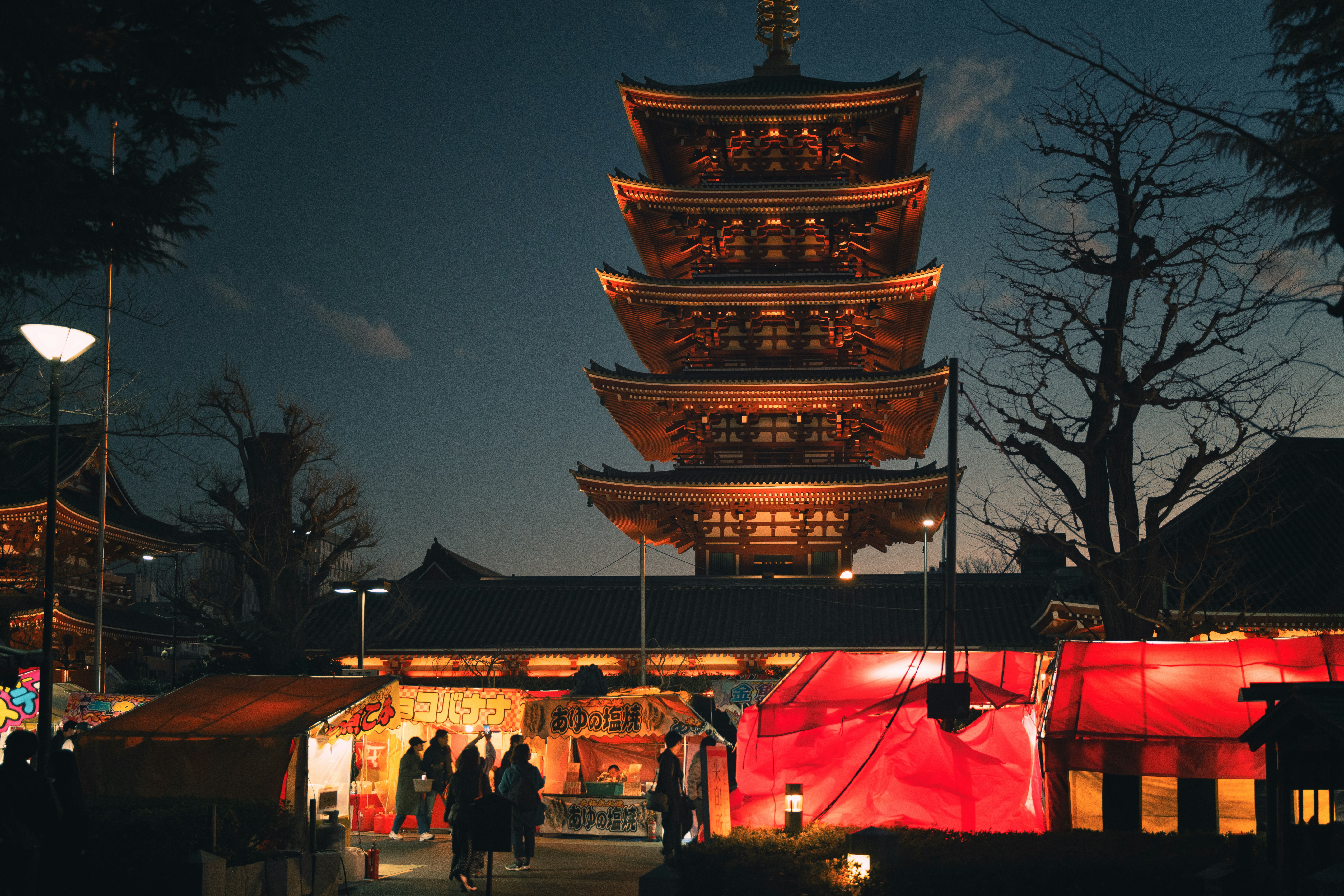 Evening Lanterns Beneath the Five-Story Pagoda