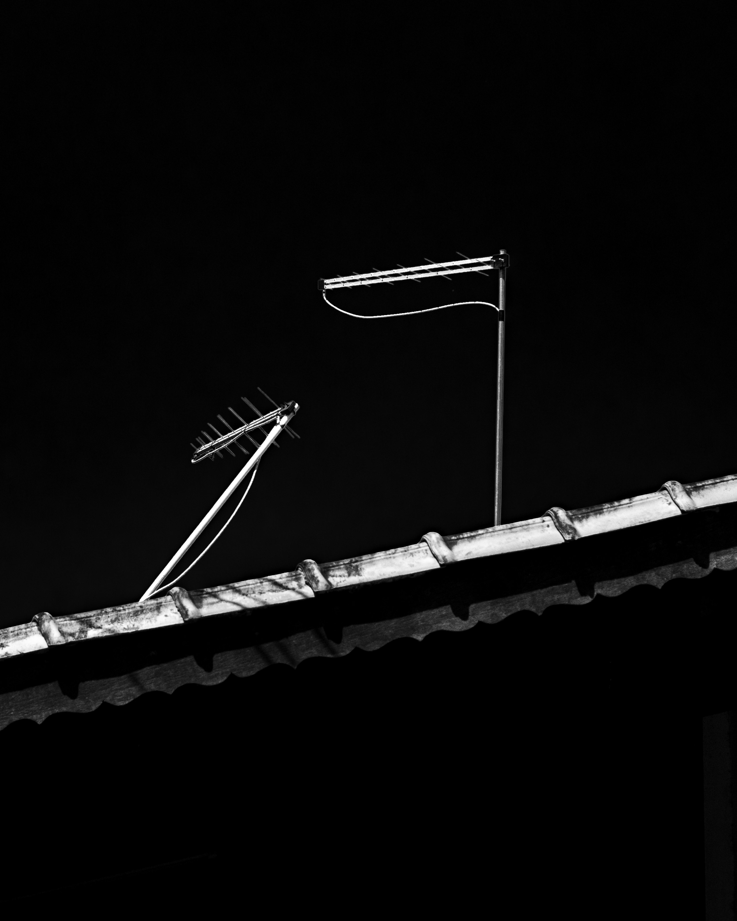 Night Roofscape: Antennas Lean Into Darkness