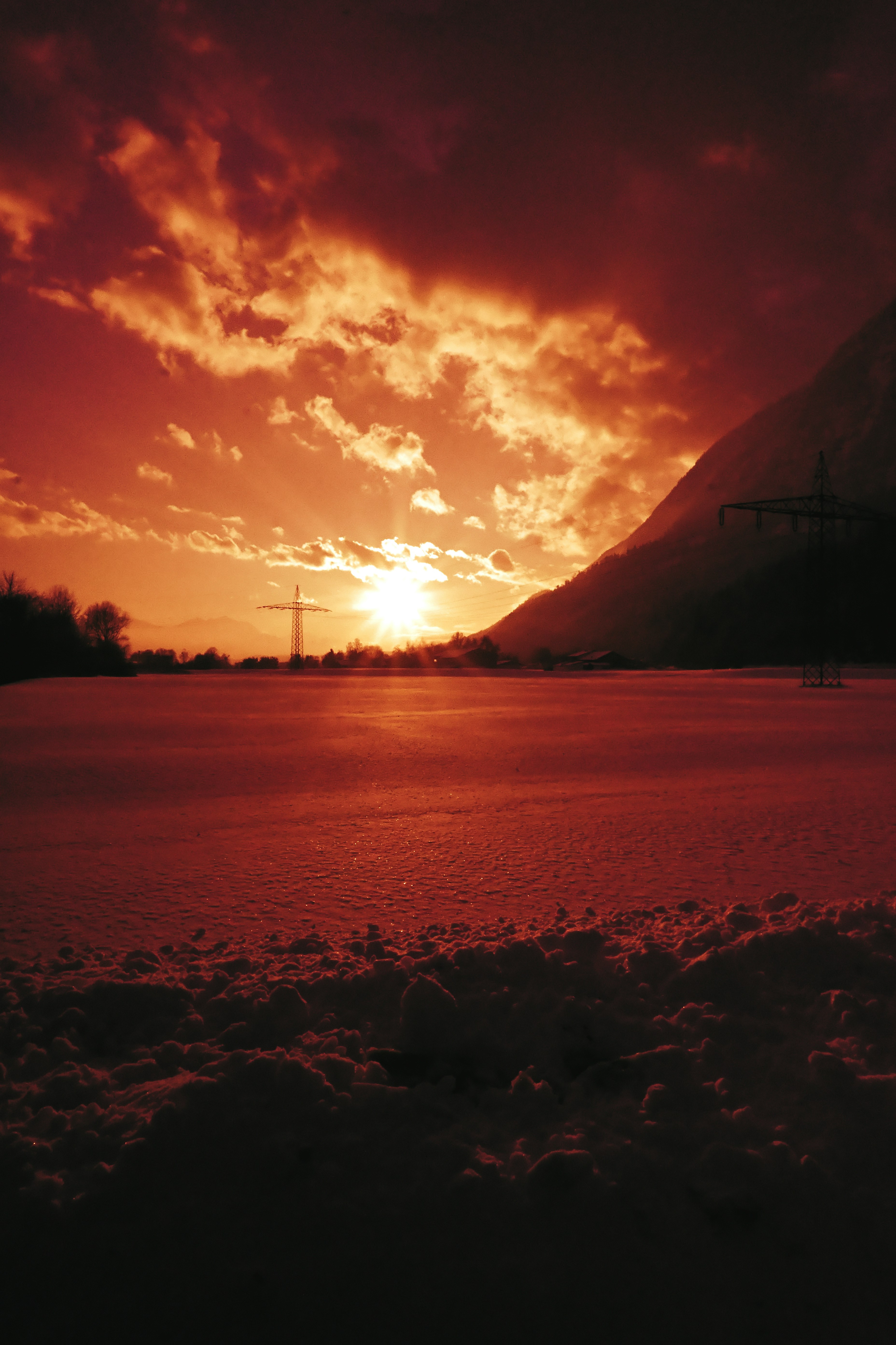 Crimson Dawn Over the Snowfield