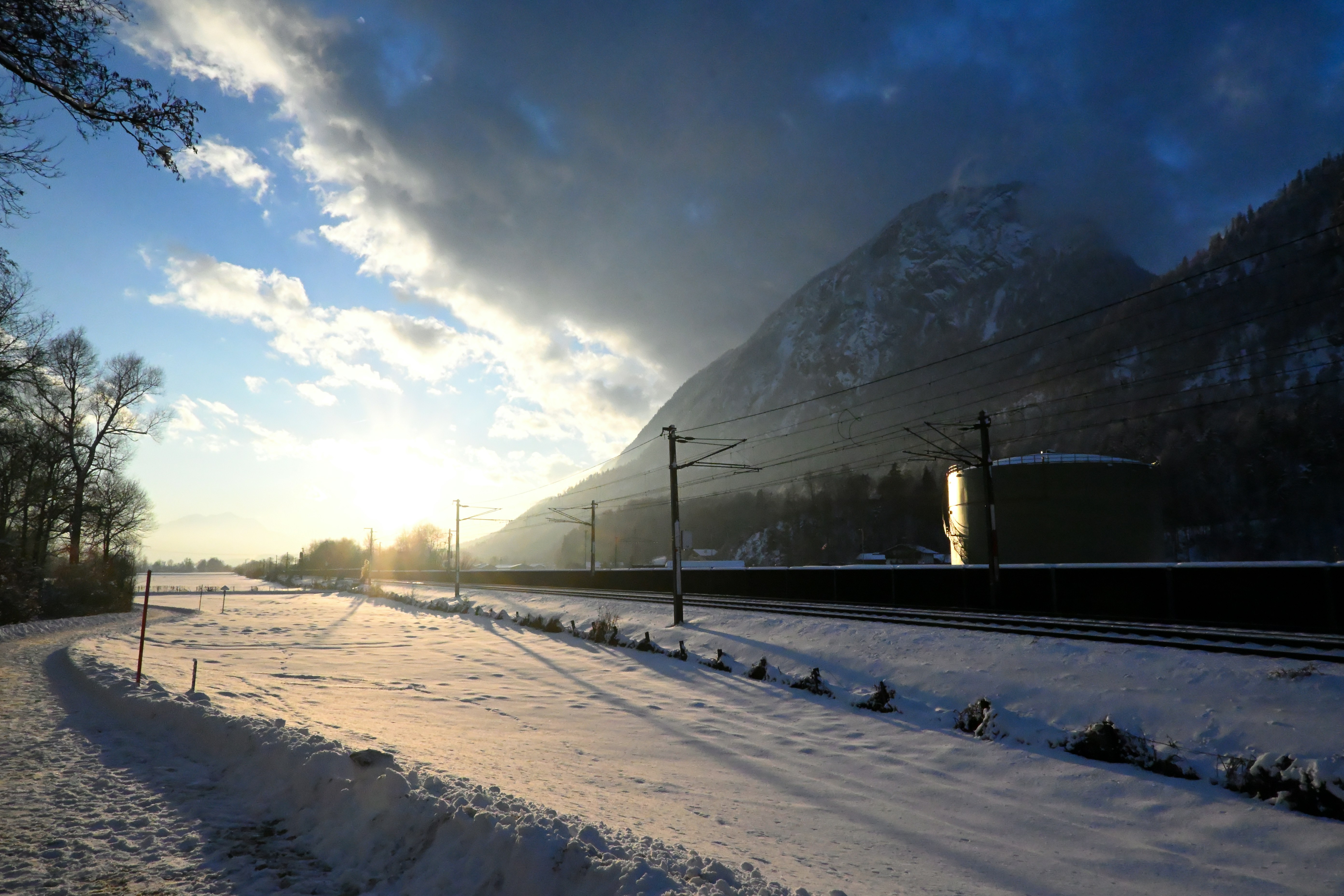 Snowbound Station at Distant Mountain Verge