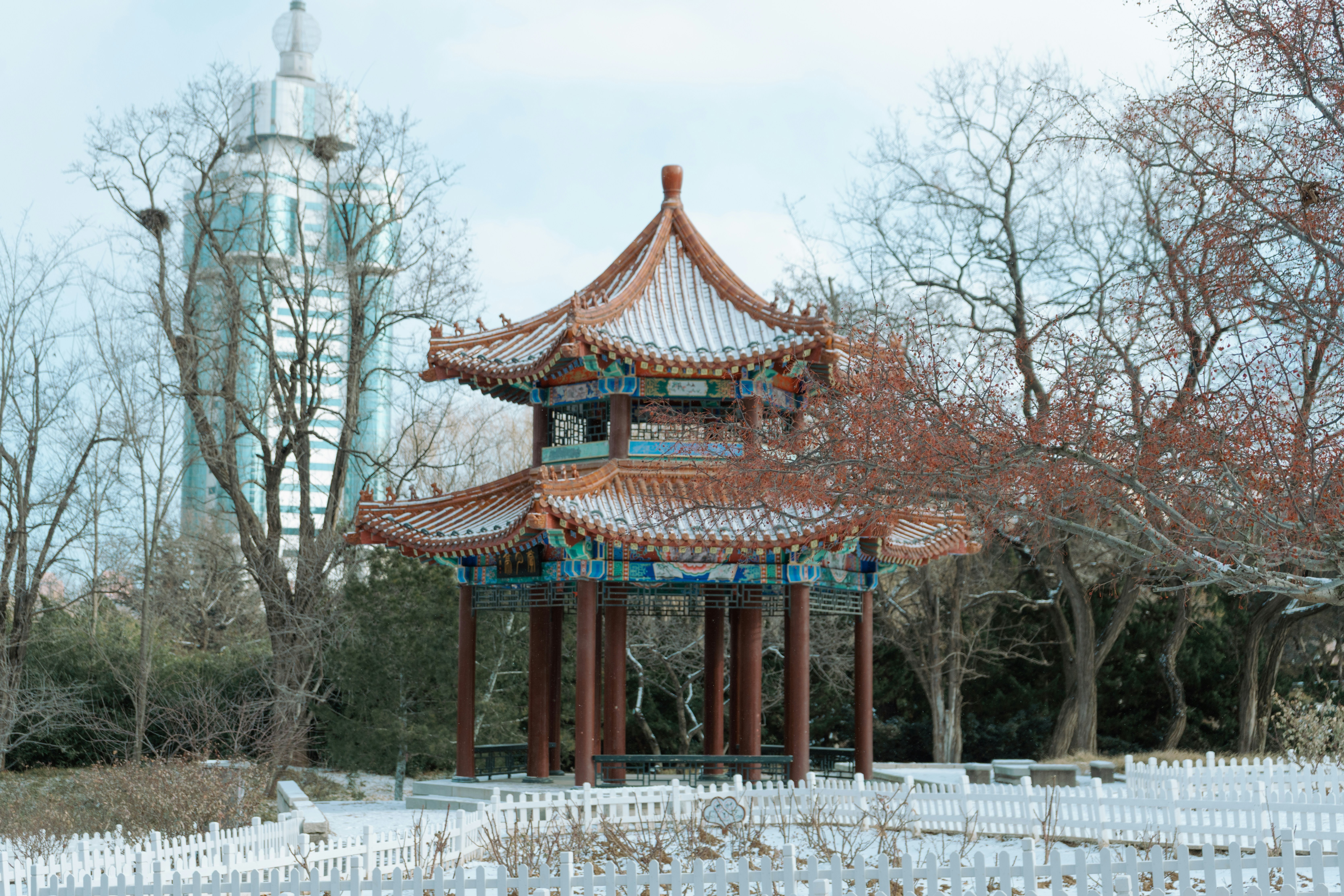The Lanterned Pavilion Amid Winter Snow