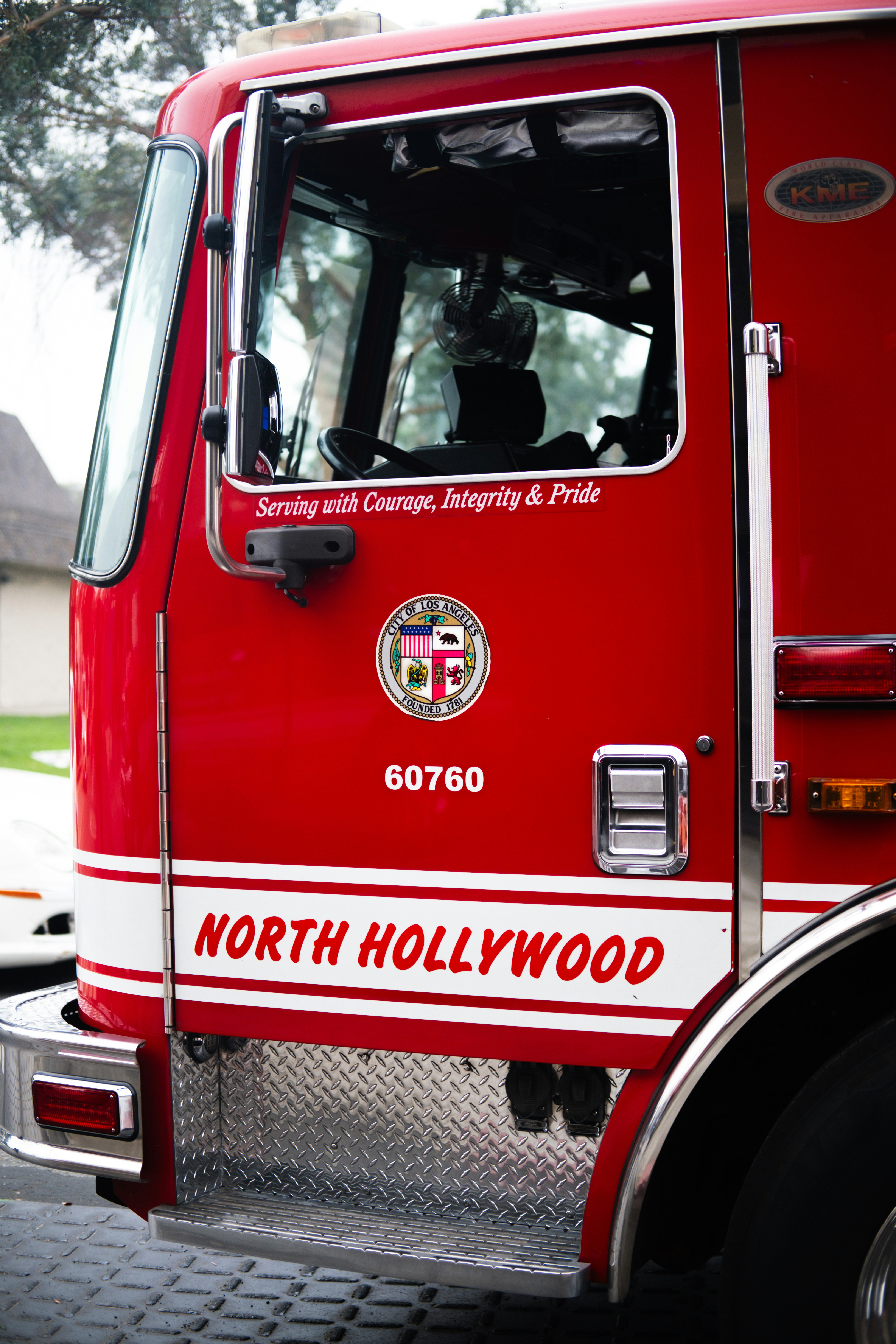 Red fire truck with "north hollywood" text