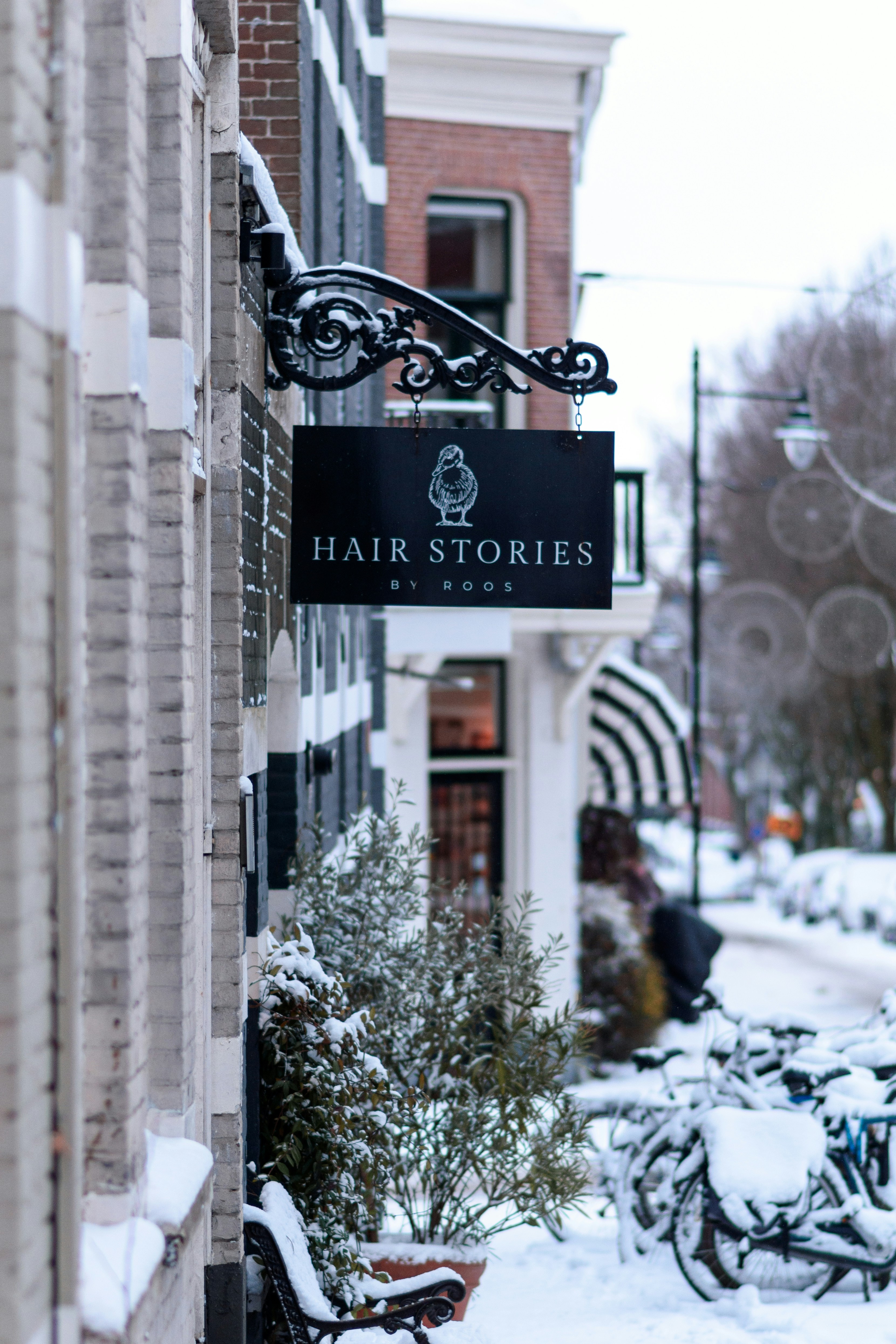 Signboard of Hair Stories: Snowy Street Portrait