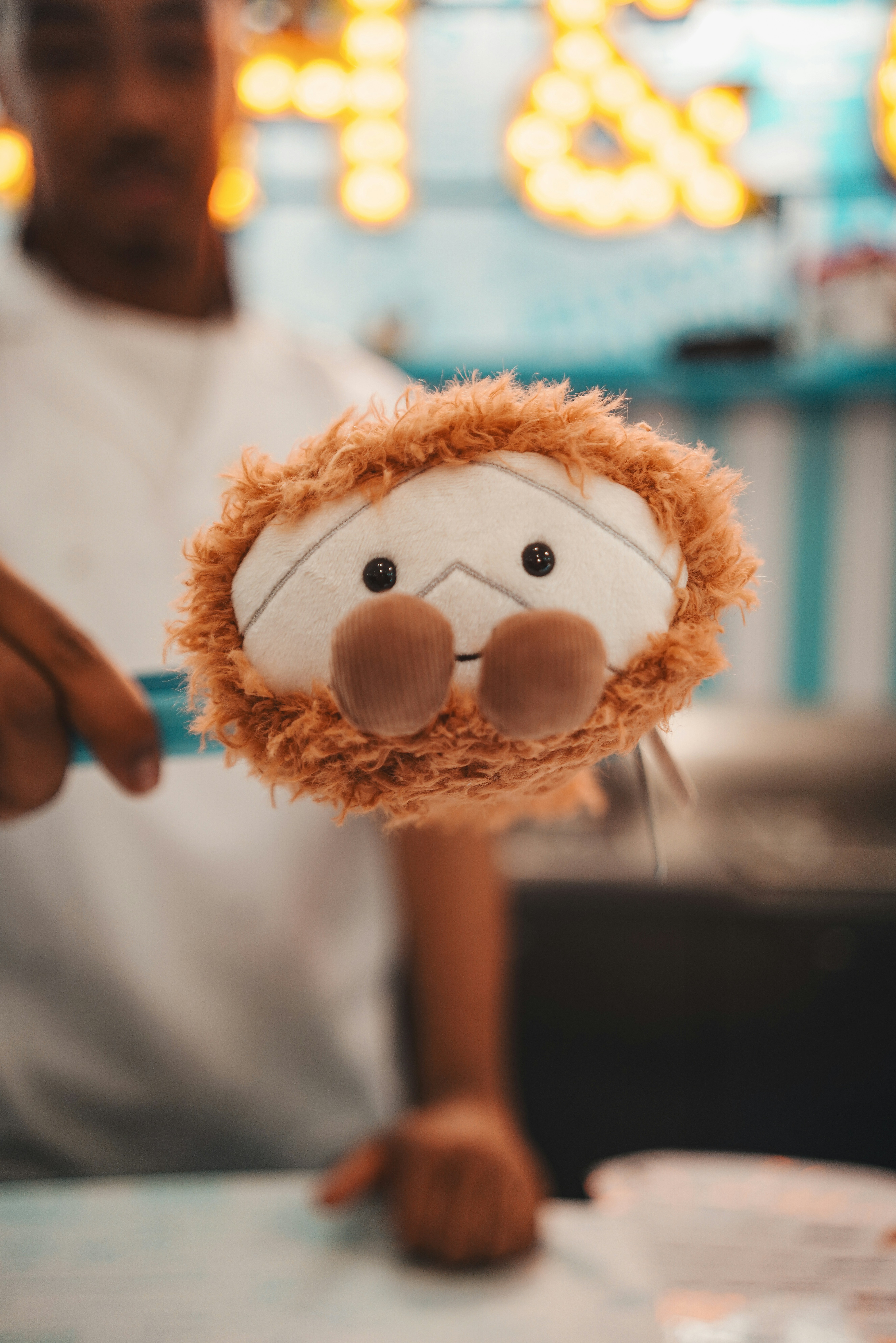 Floating Plush Moment: A Cheery Hedgehog Toy in Mid-Decay of Motion
