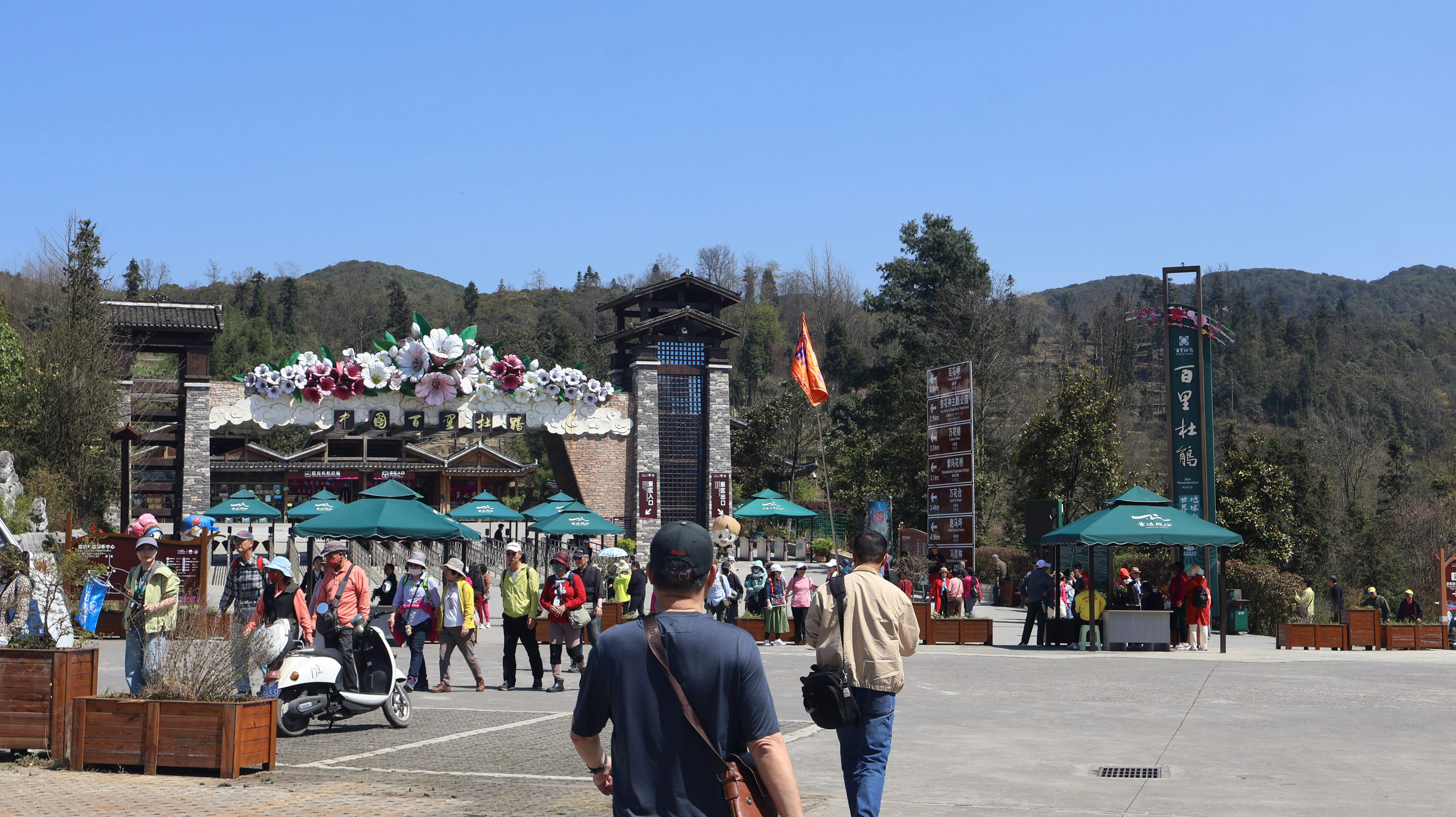 Festival Gate Overlook: People Entering a Sunlit Courtyard