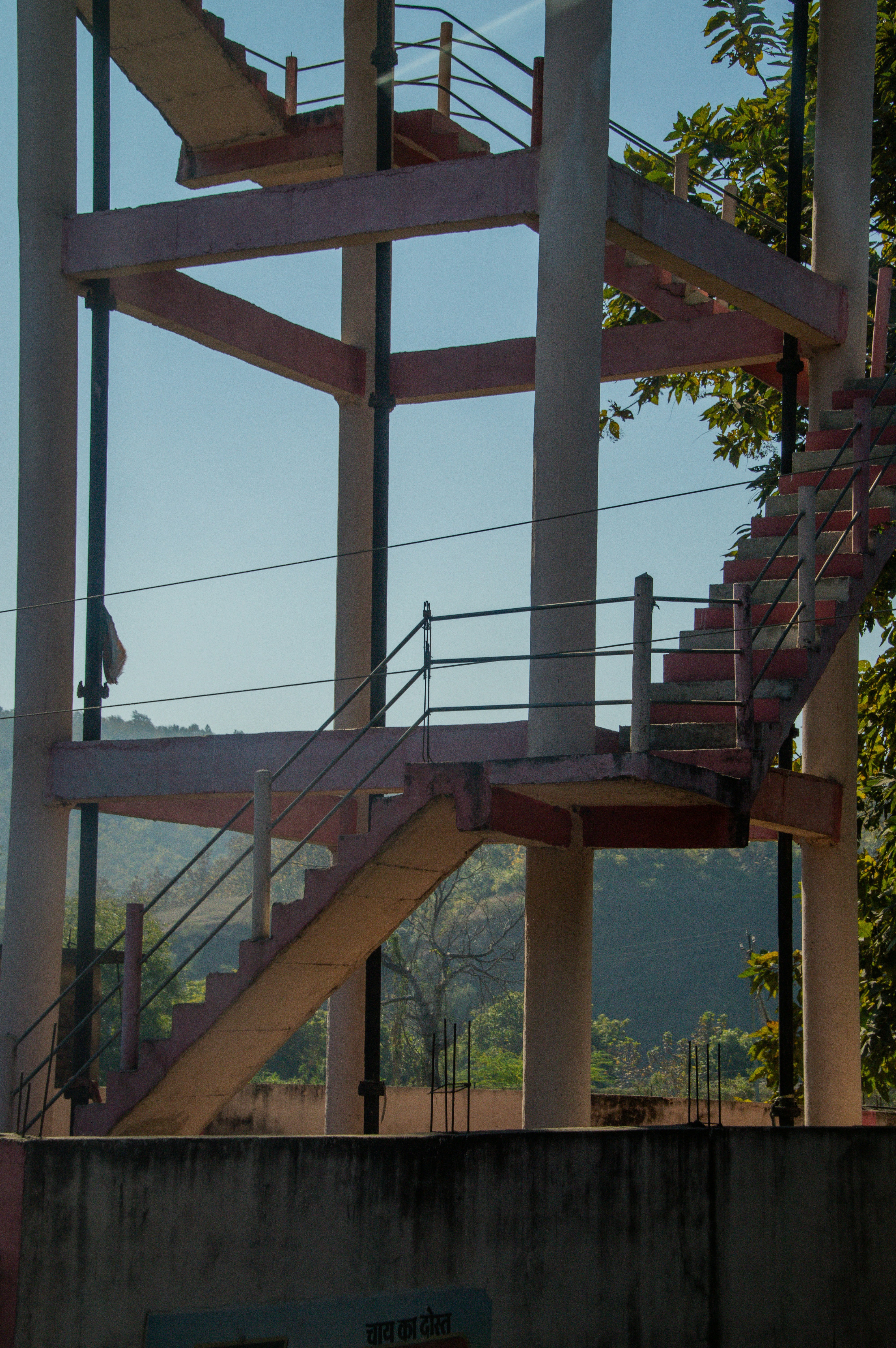 Staircase Framework Rising through Concrete Echoes