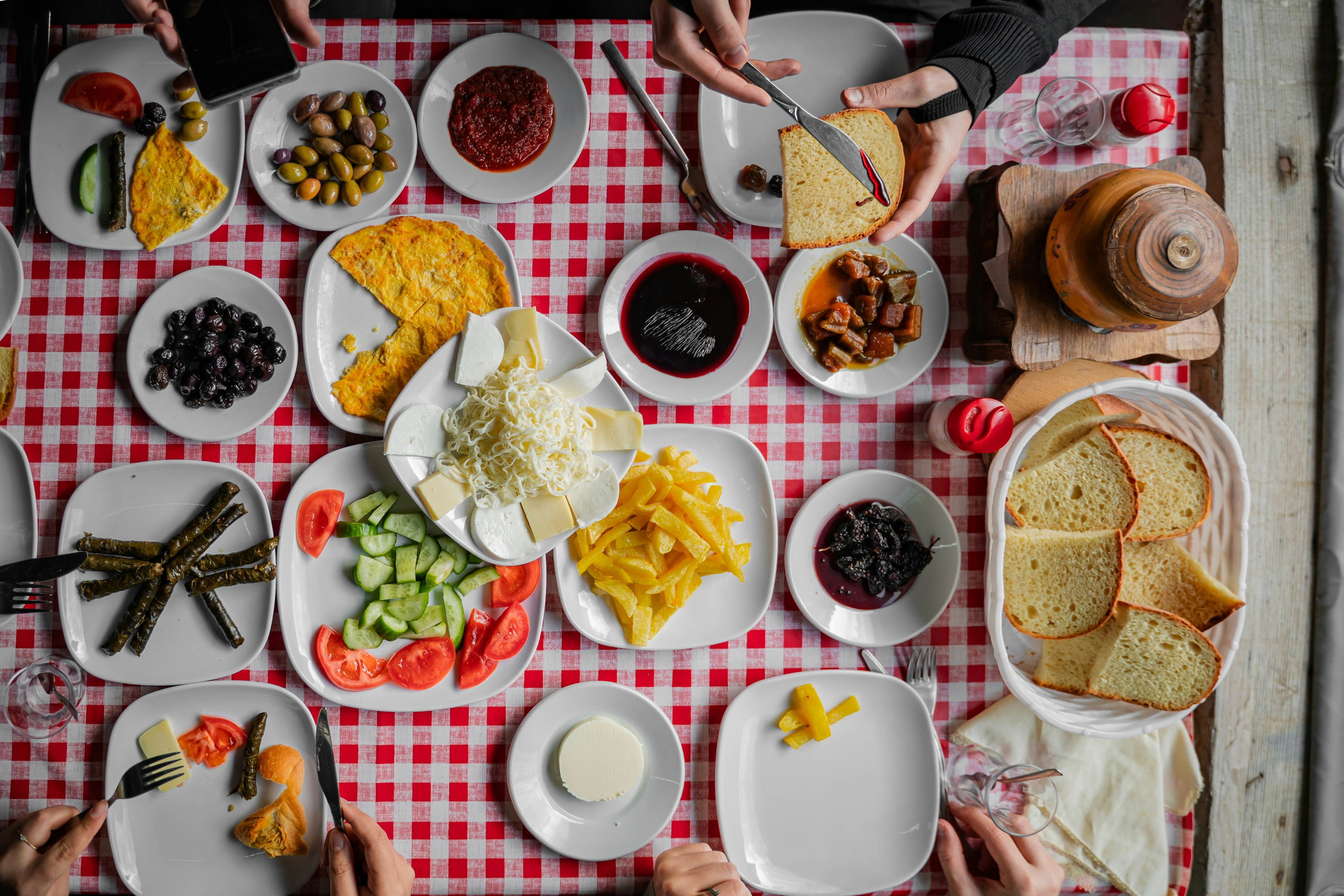 Shared Feast on a Checkered Table