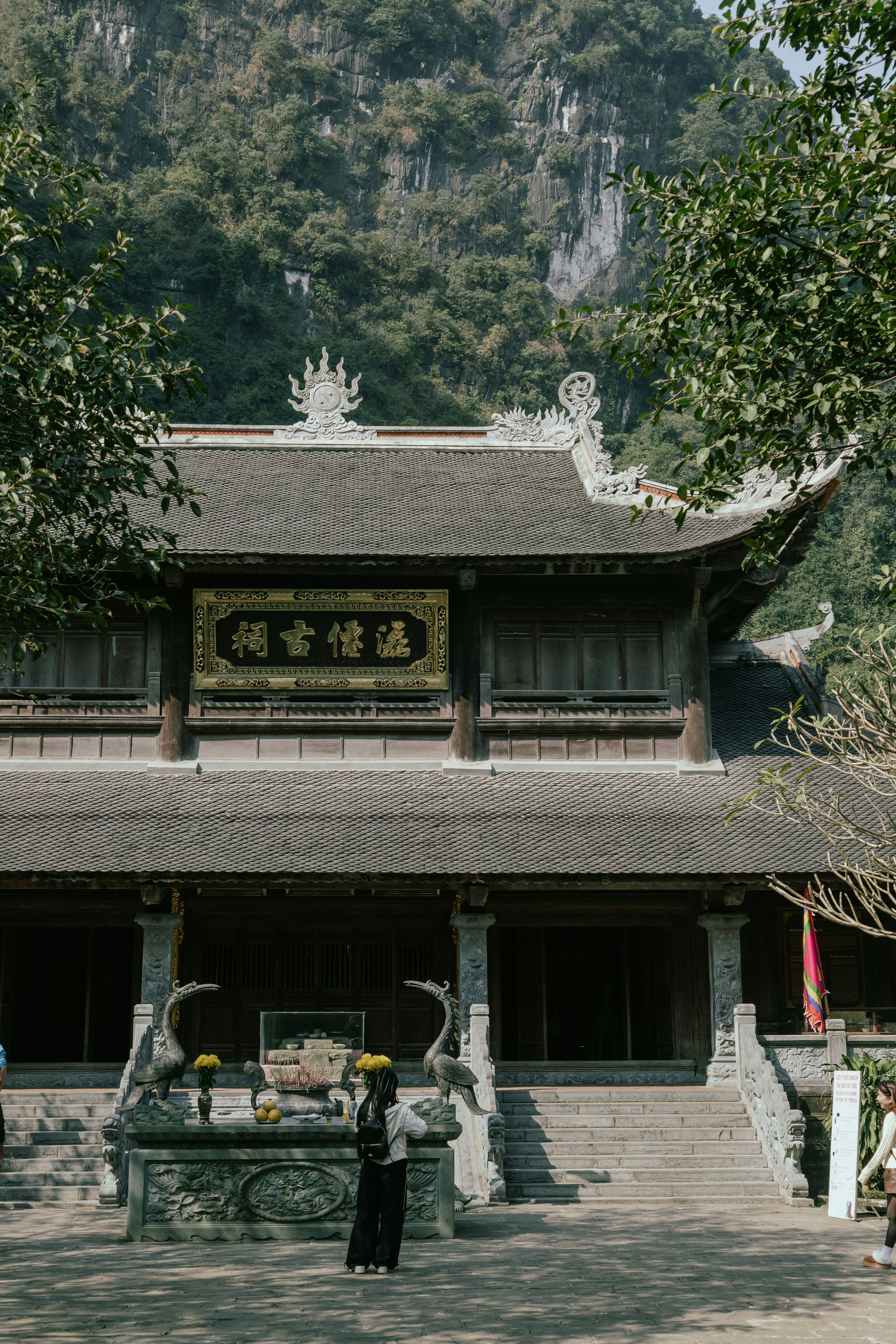 Temple Courtyard Guardian: A Stone Altar Framed by Dragon Sculptures